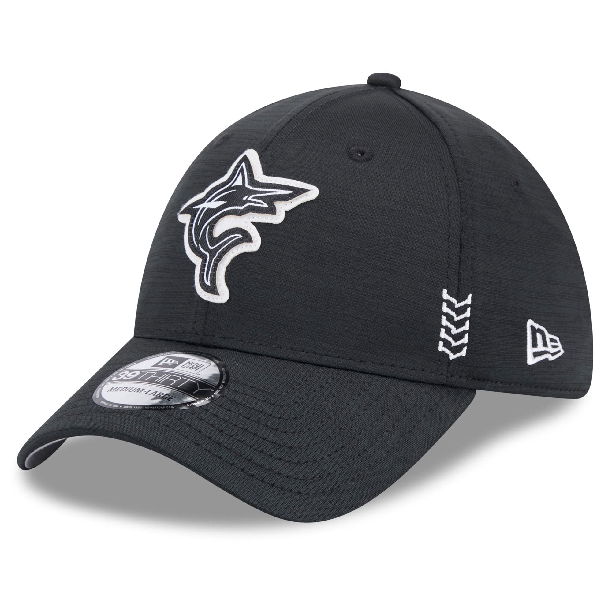Men's New Era Black Miami Marlins 2024 Clubhouse 39THIRTY Flex Fit Hat ...