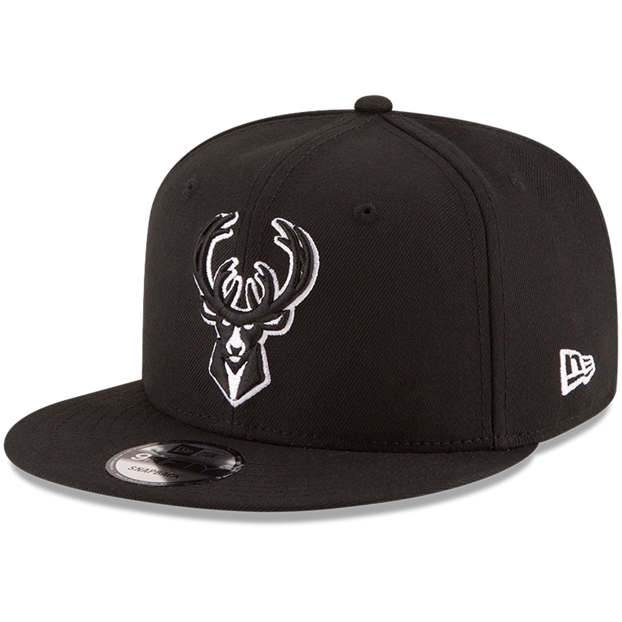 Men's New Era Black Milwaukee Bucks Black & White Logo 9FIFTY ...