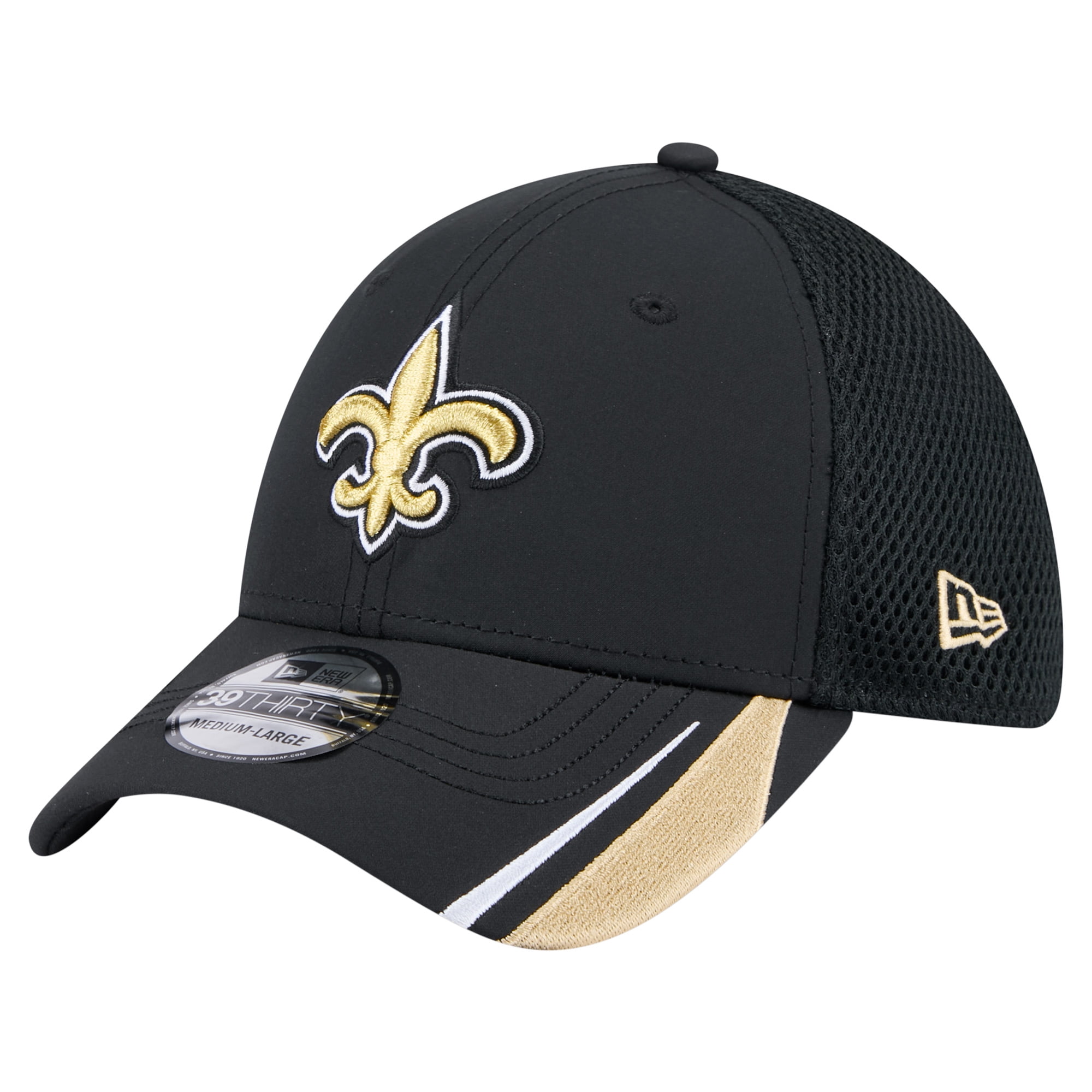Men's New Era Black New Orleans Saints Game Day Linear 39THIRTY Flex ...
