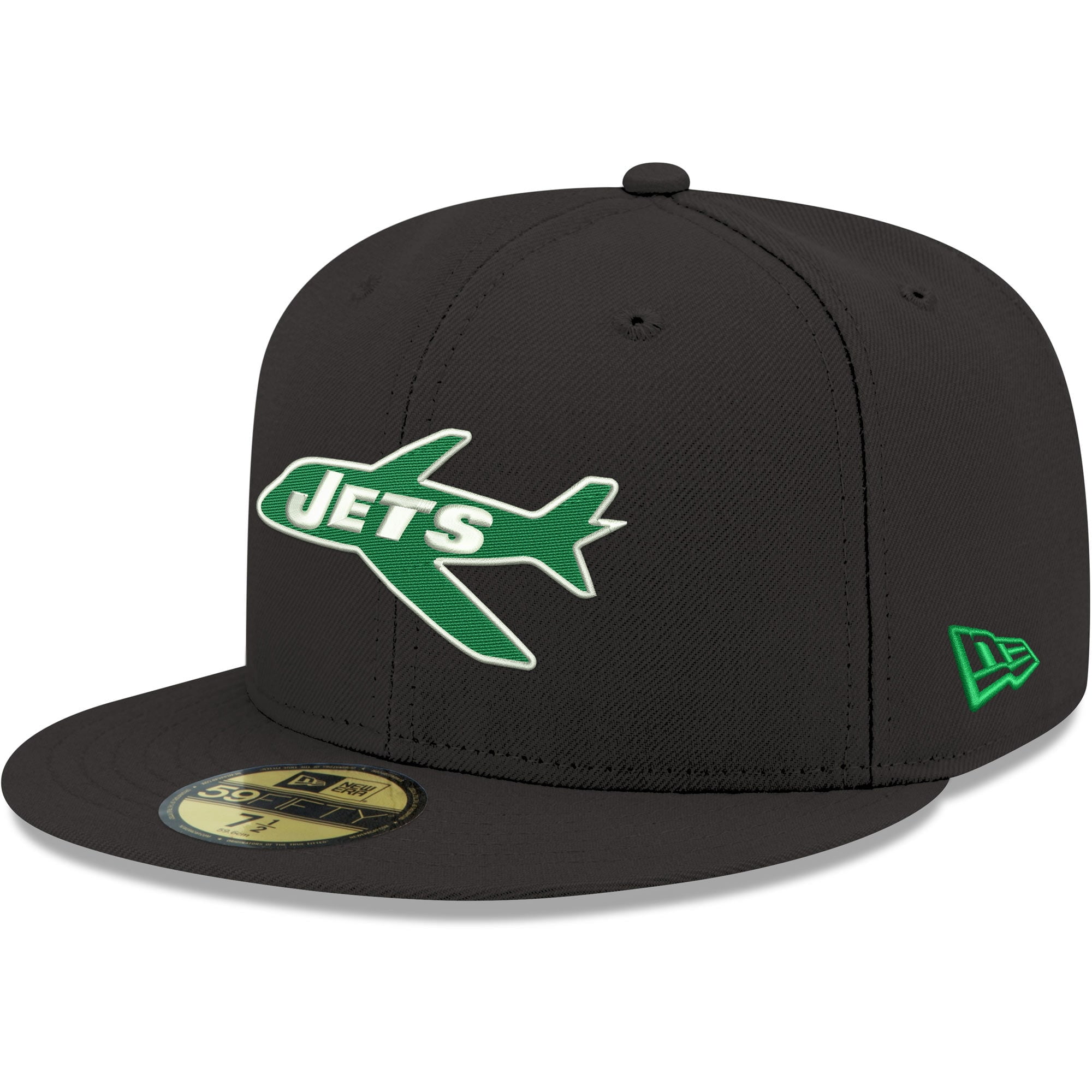 Men's New Era Black New York Jets Omaha Throwback 59FIFTY Fitted Hat ...