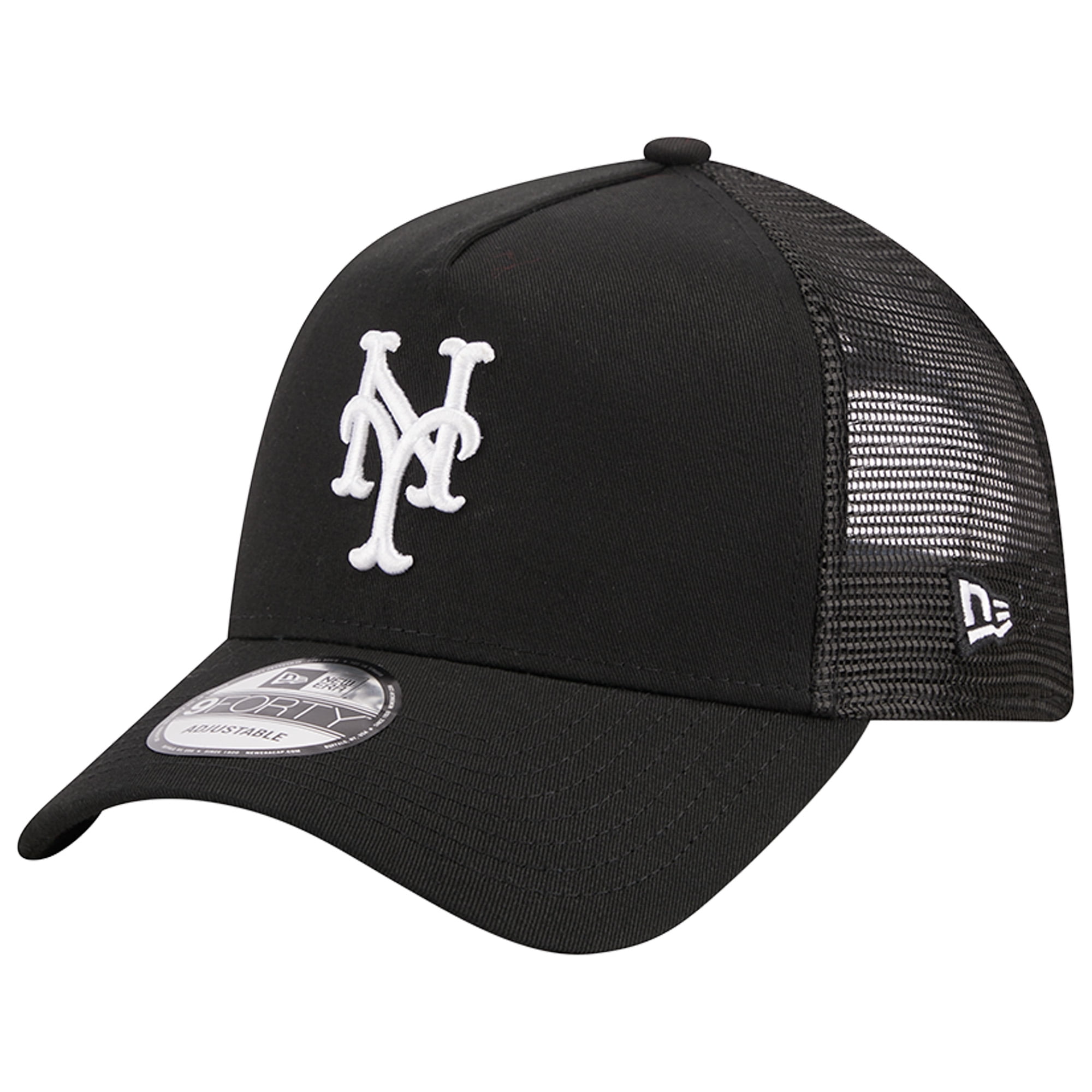 Men's New Era Black New York Mets A-Frame 9FORTY Trucker Adjustable Hat ...