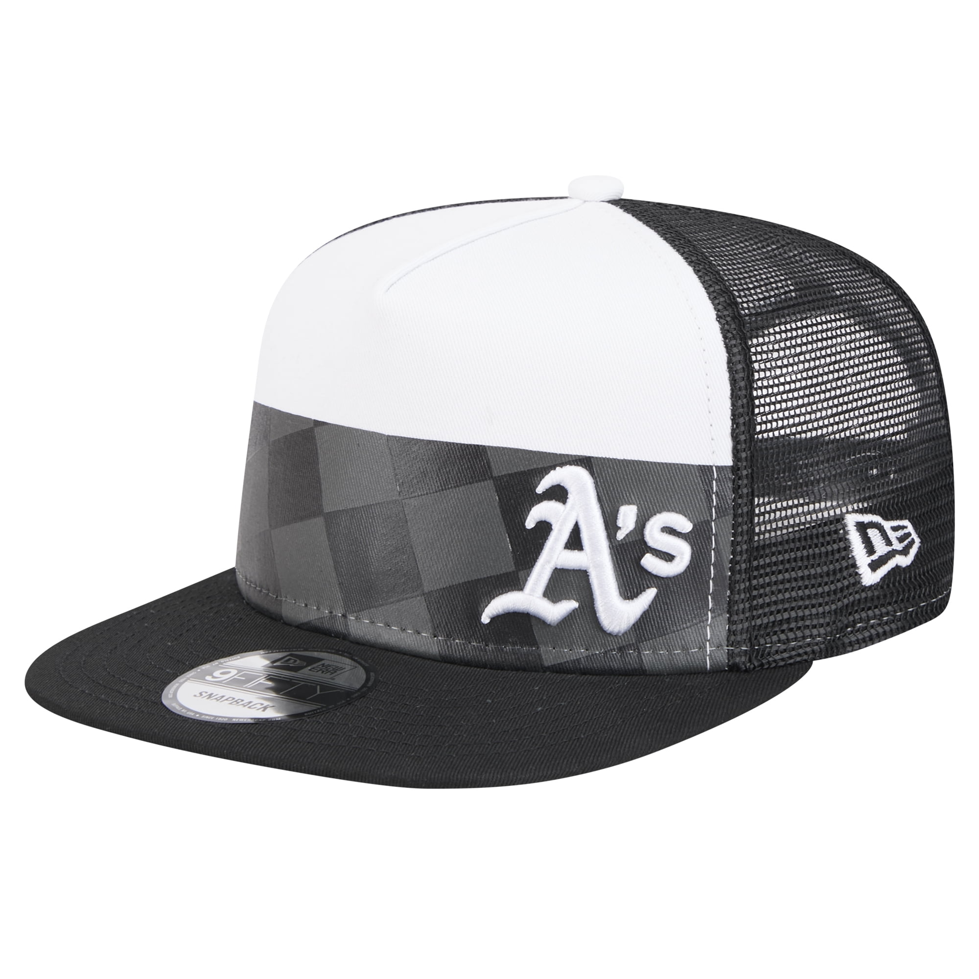 Men's New Era Black Oakland Athletics Checkmate Trucker 9FIFTY Snapback ...