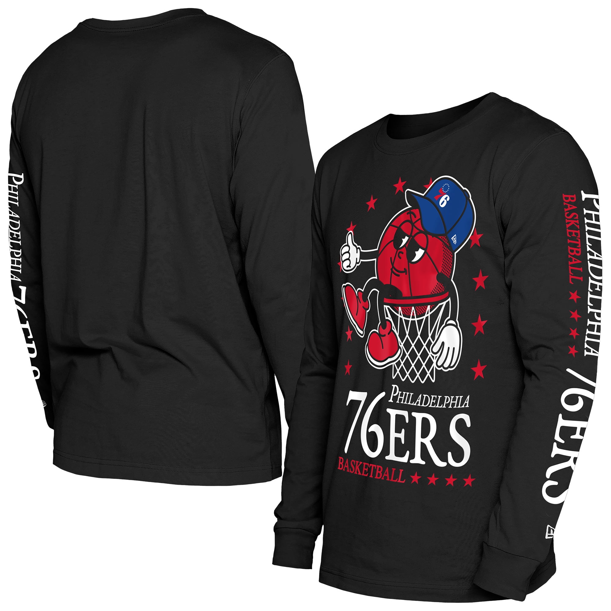 Men's New Era Black Philadelphia 76ers Old School Sport Long Sleeve T ...