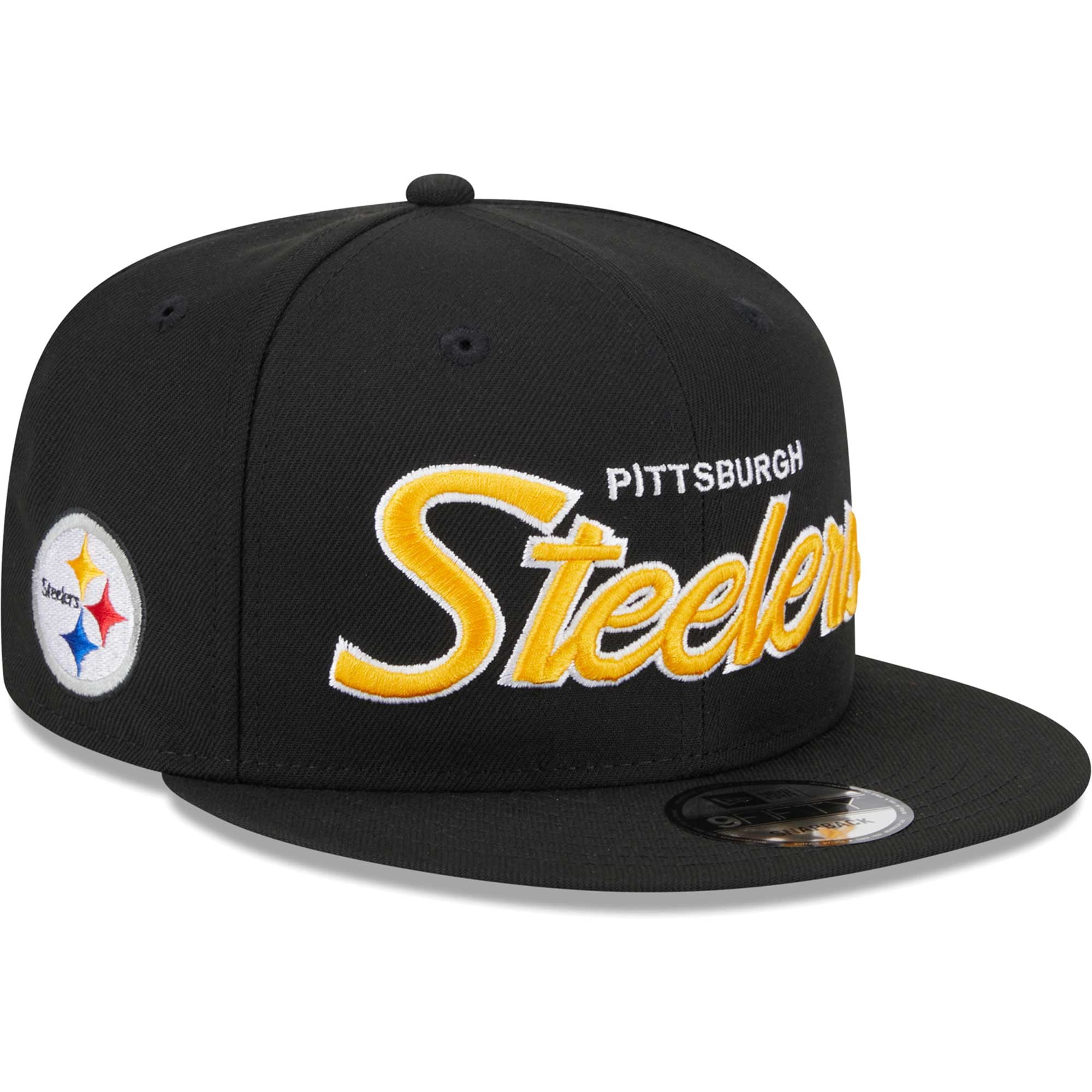 Men's New Era Black Pittsburgh Steelers Main Script 9FIFTY Snapback Hat ...