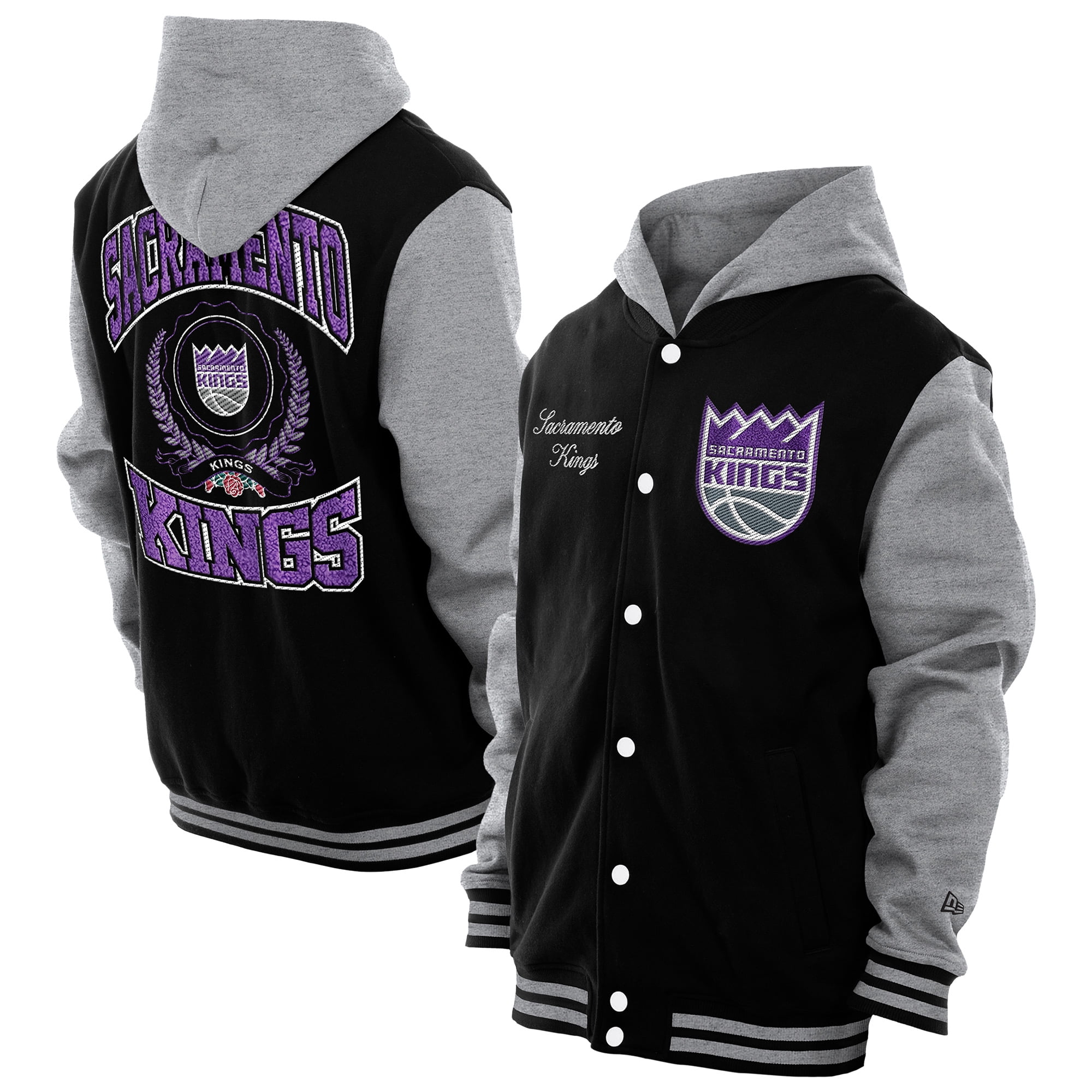 Men's-New Era Black Sacramento Kings Throwback Prep Chenille Full-Snap ...