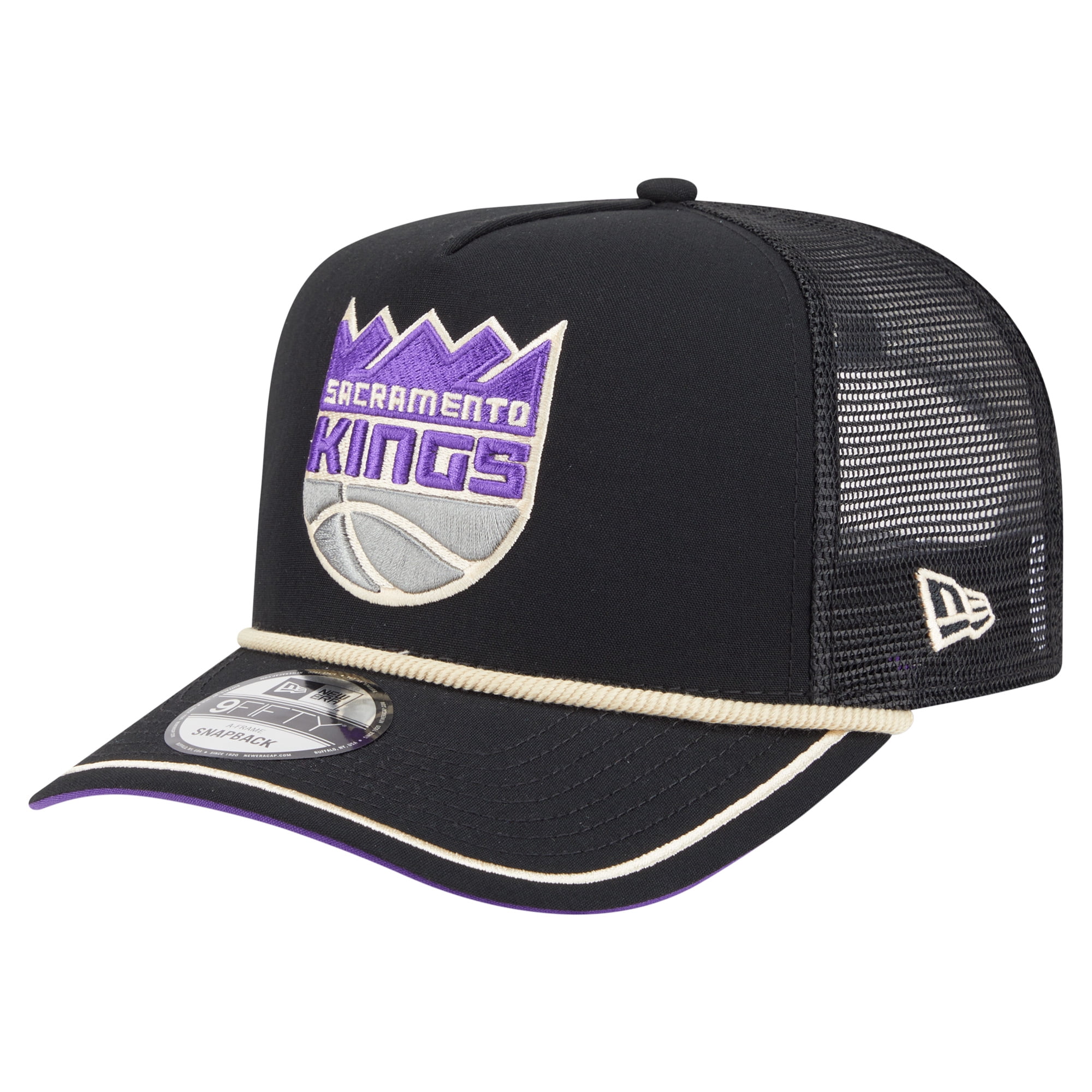 Men's New Era Black Sacramento Kings Vintage Team Rope A-Frame 9FIFTY ...