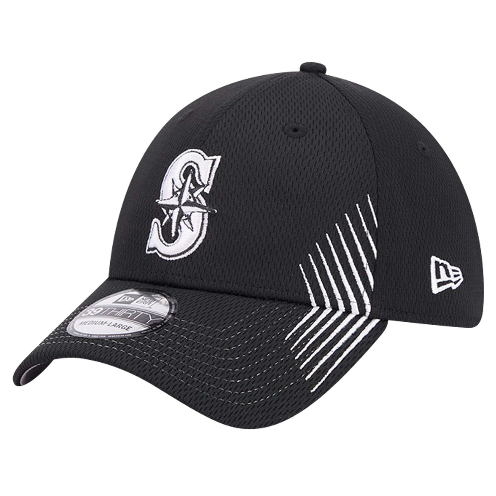 Men's New Era Black Seattle Mariners Active Dash Mark 39THIRTY Flex Hat ...