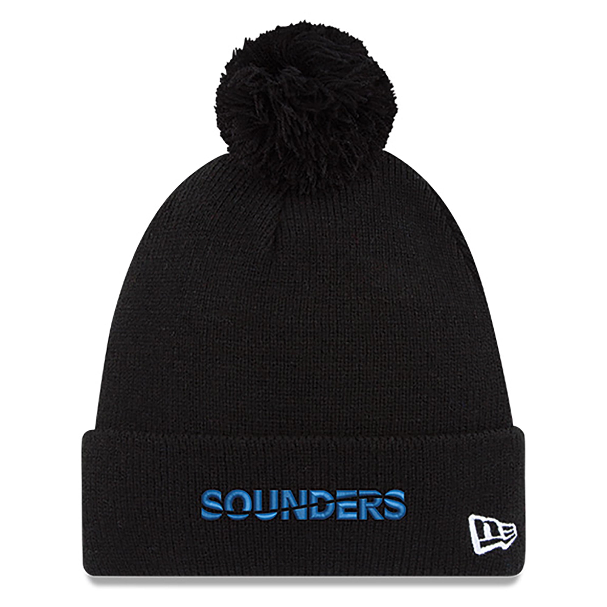 Men's New Era Black Seattle Sounders FC Wordmark Pom Cuffed Knit Hat ...