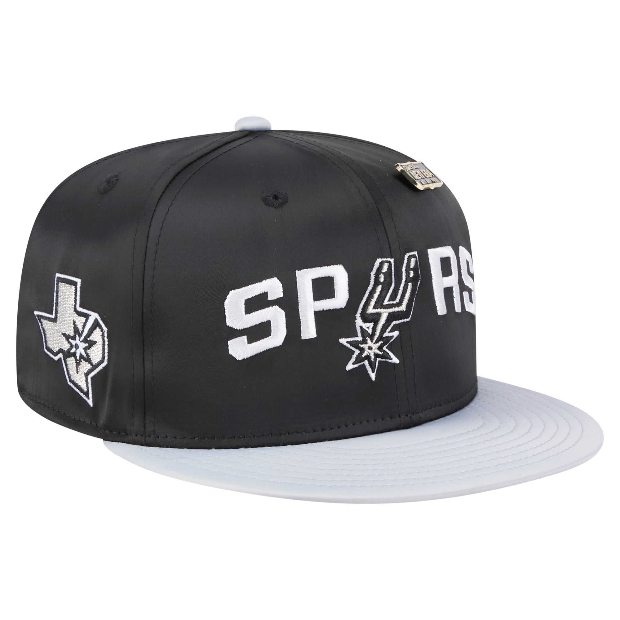 Men's-New Era Black/Silver San Antonio Spurs Throwback Satin Vintage ...