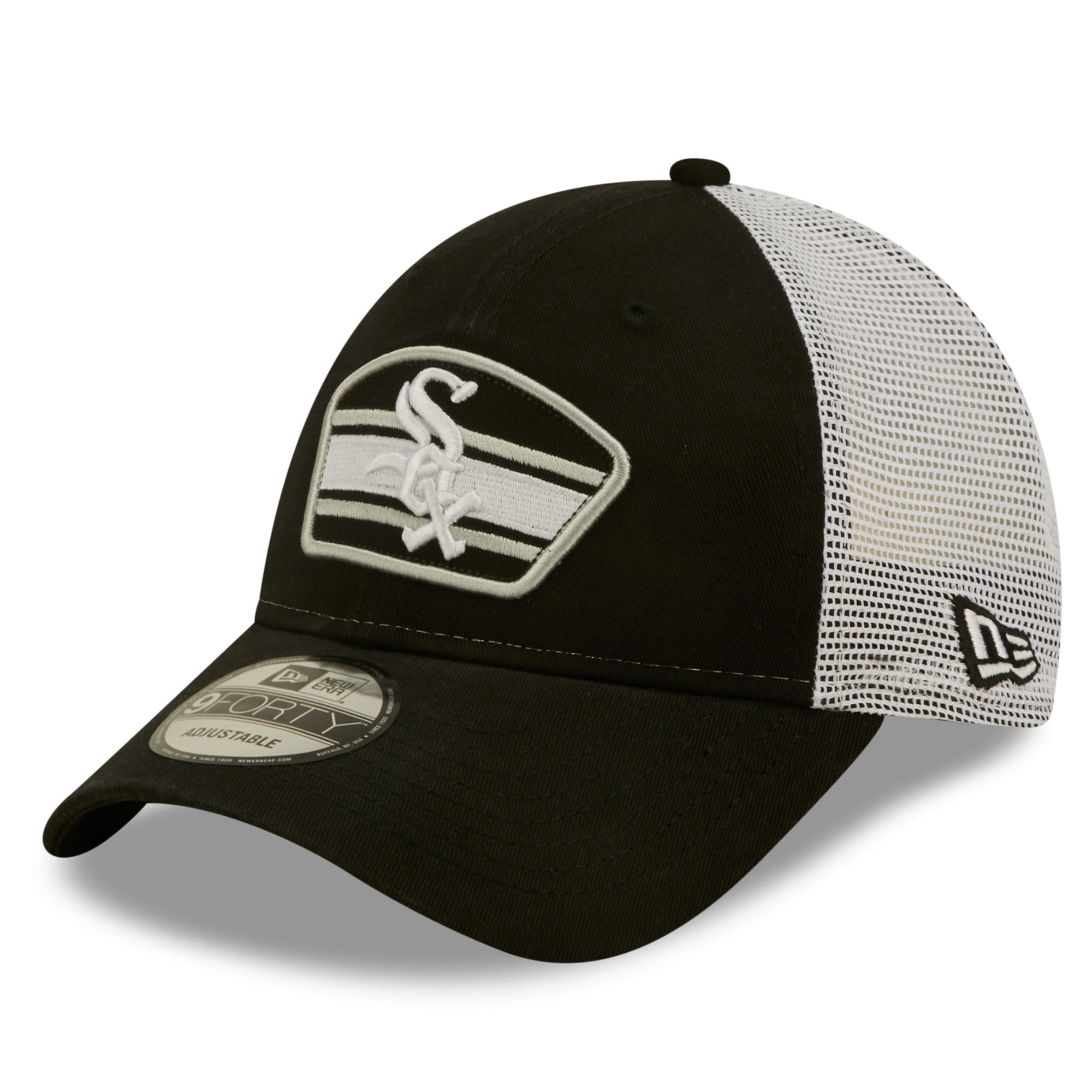 Men's New Era Black/White Chicago White Sox Logo Patch 9FORTY Trucker ...