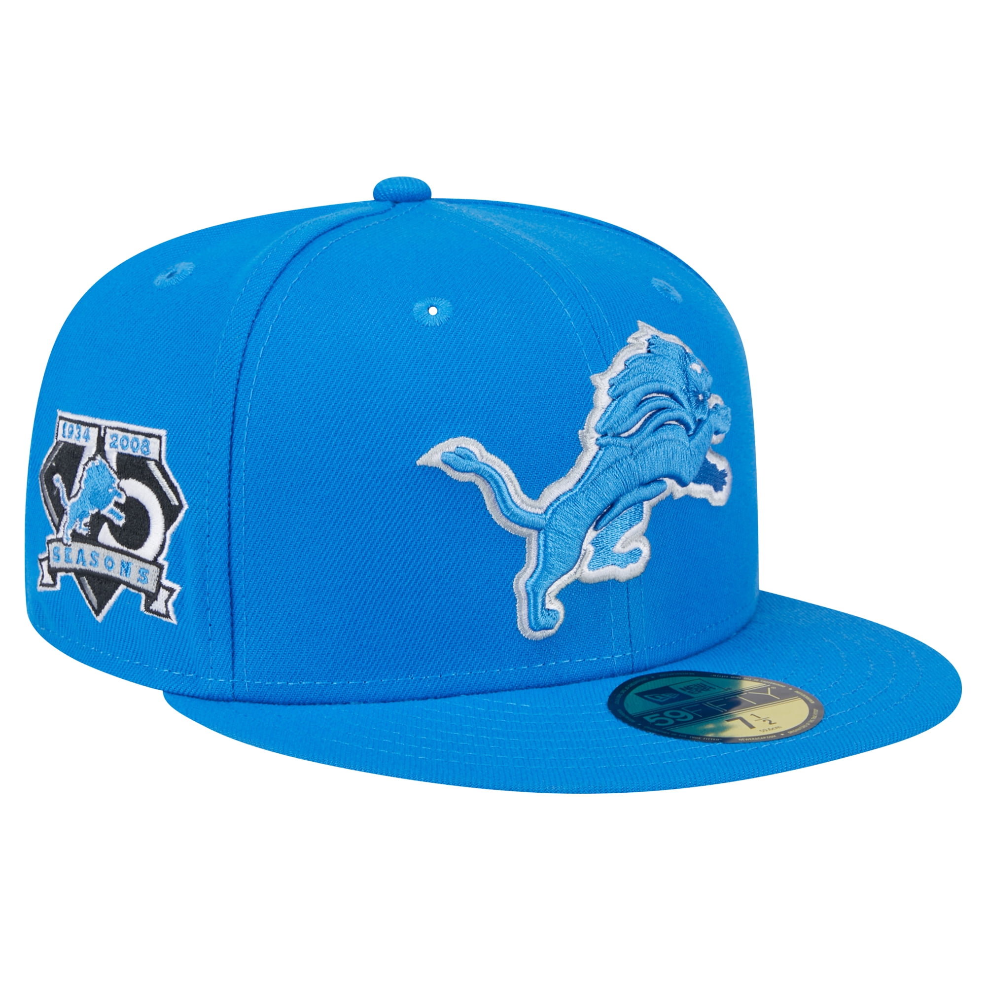 Men's New Era Blue Detroit Lions Main Side Patch 59FIFTY Fitted Hat ...