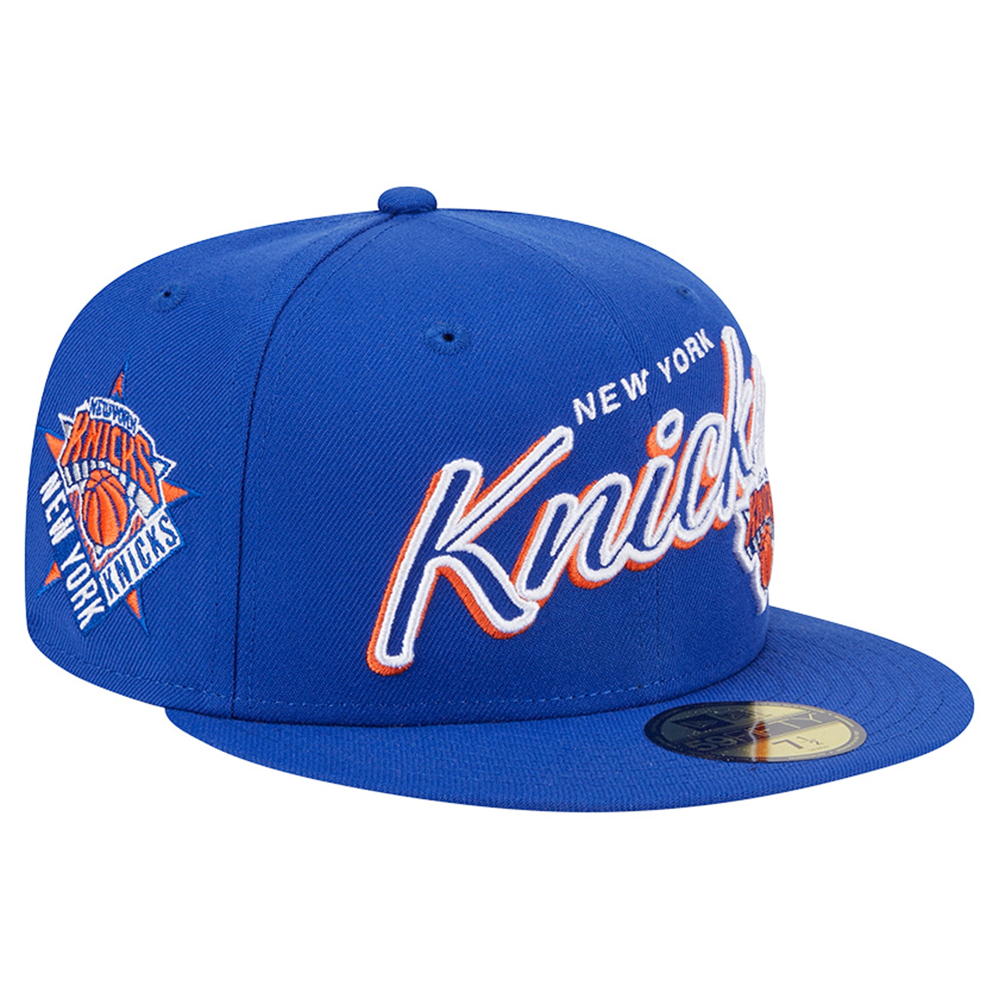 Men's New Era Blue New York Knicks Sport Night Script Sided 59FIFTY ...