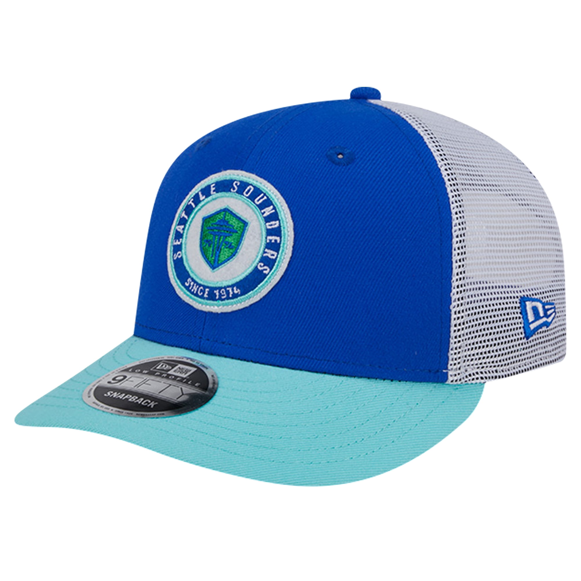 Men's New Era Blue Seattle Sounders FC Throwback Trucker Low Profile ...