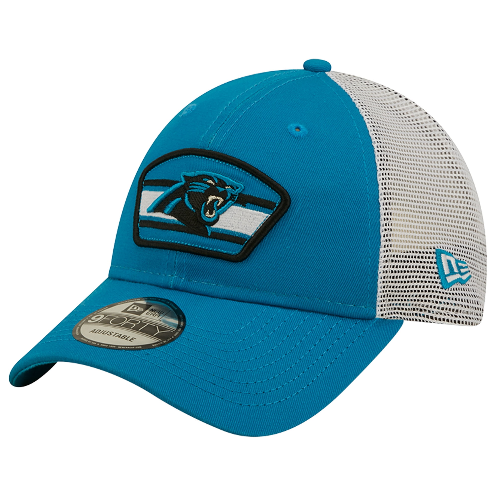 Men's New Era Blue/White Carolina Panthers Logo Patch Trucker 9FORTY ...