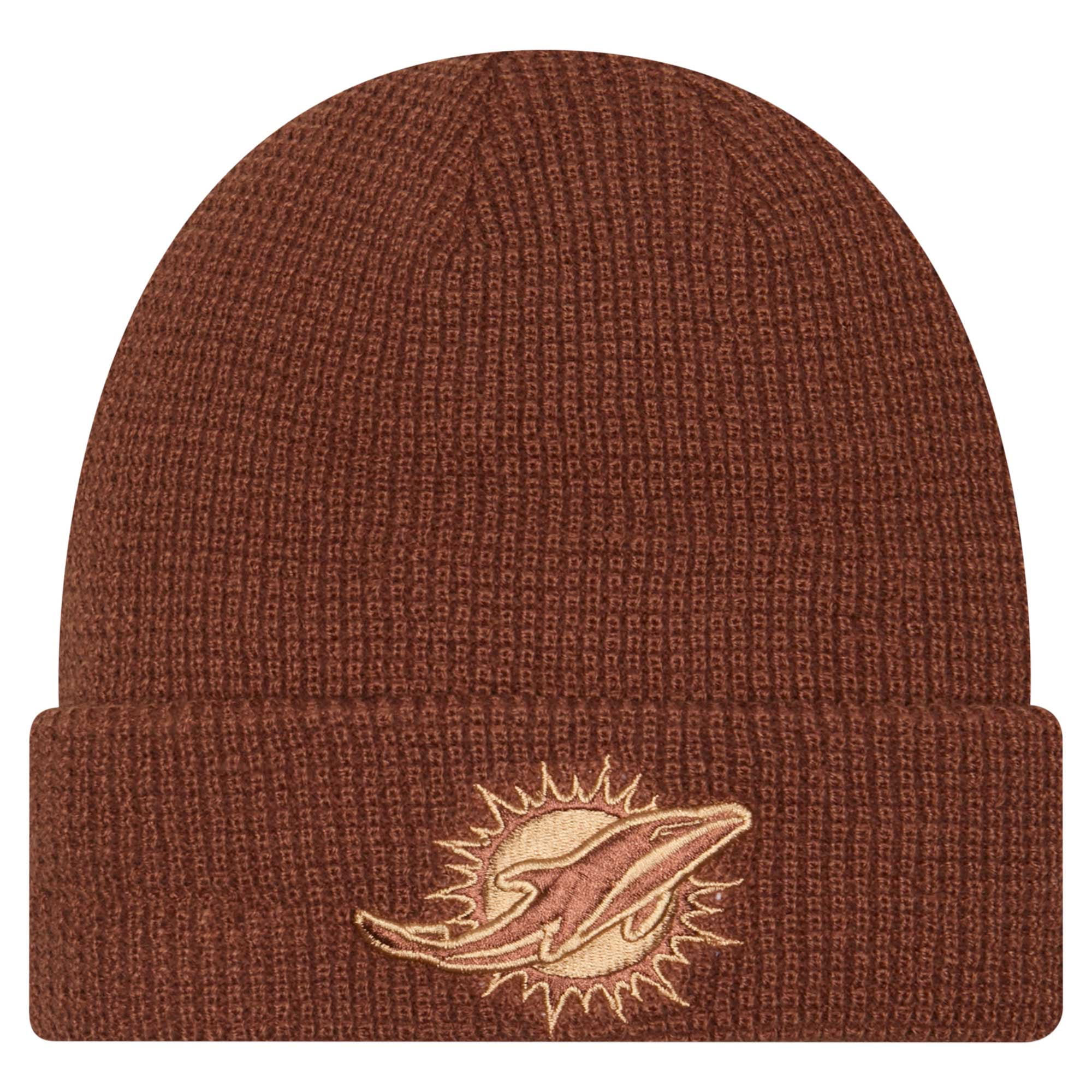 Men's New Era Brown Miami Dolphins Tiramasu Waffle Cuffed Knit Hat ...