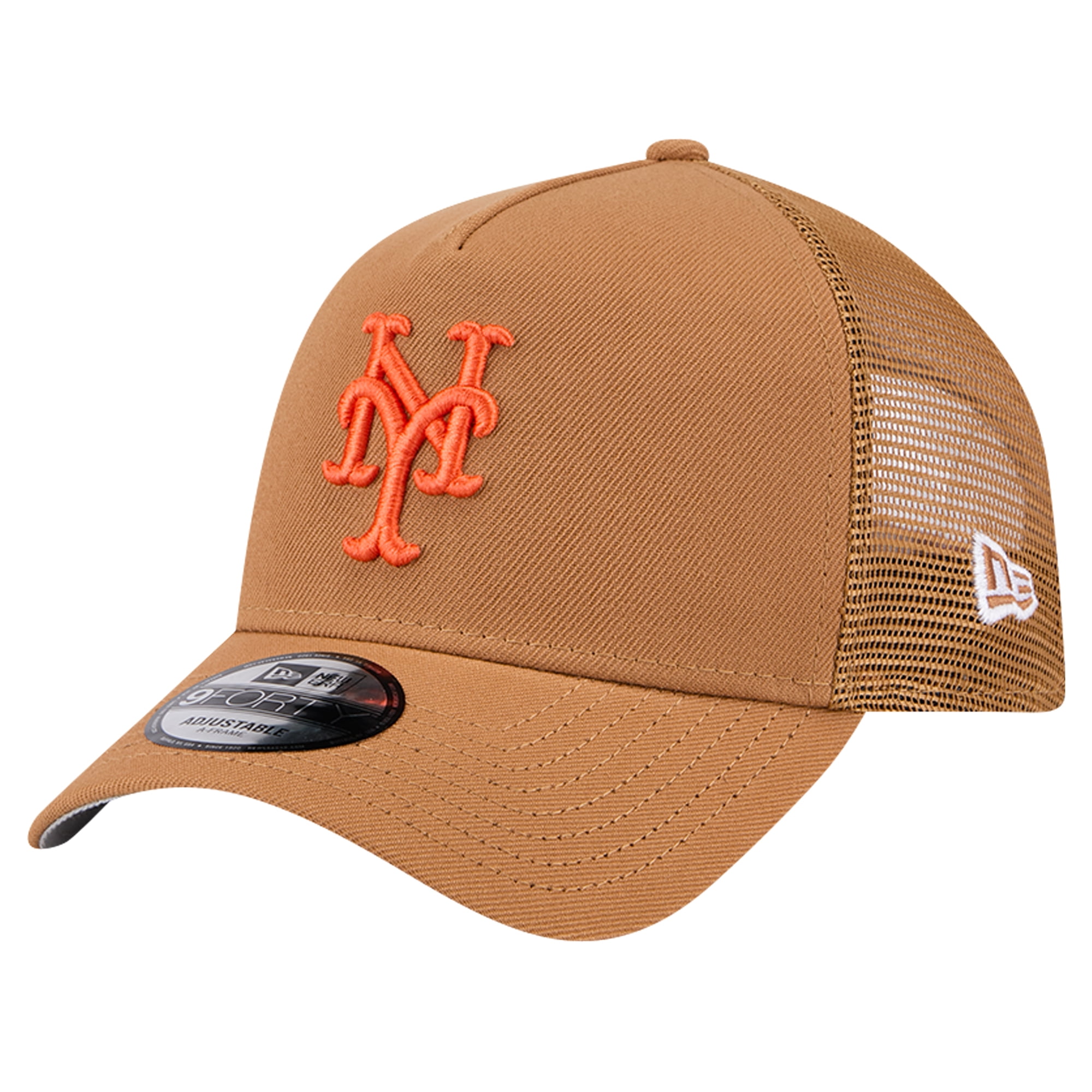 Men's New Era Brown New York Mets A-Frame Trucker 9FORTY Adjustable Hat ...