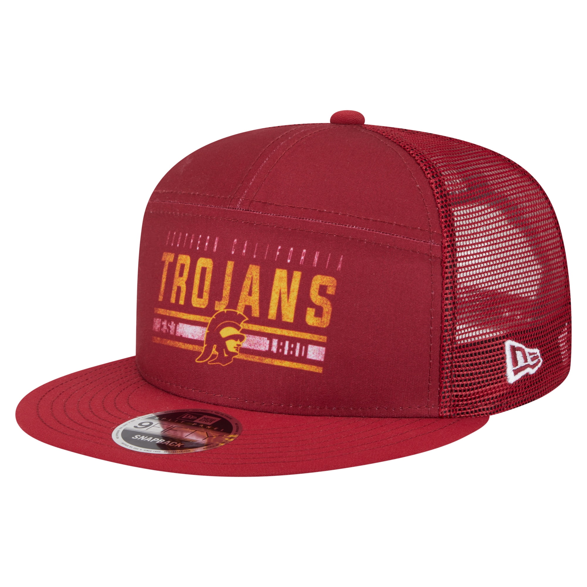 Men's New Era Cardinal USC Trojans Split Panel 9FIFTY Snapback Trucker ...