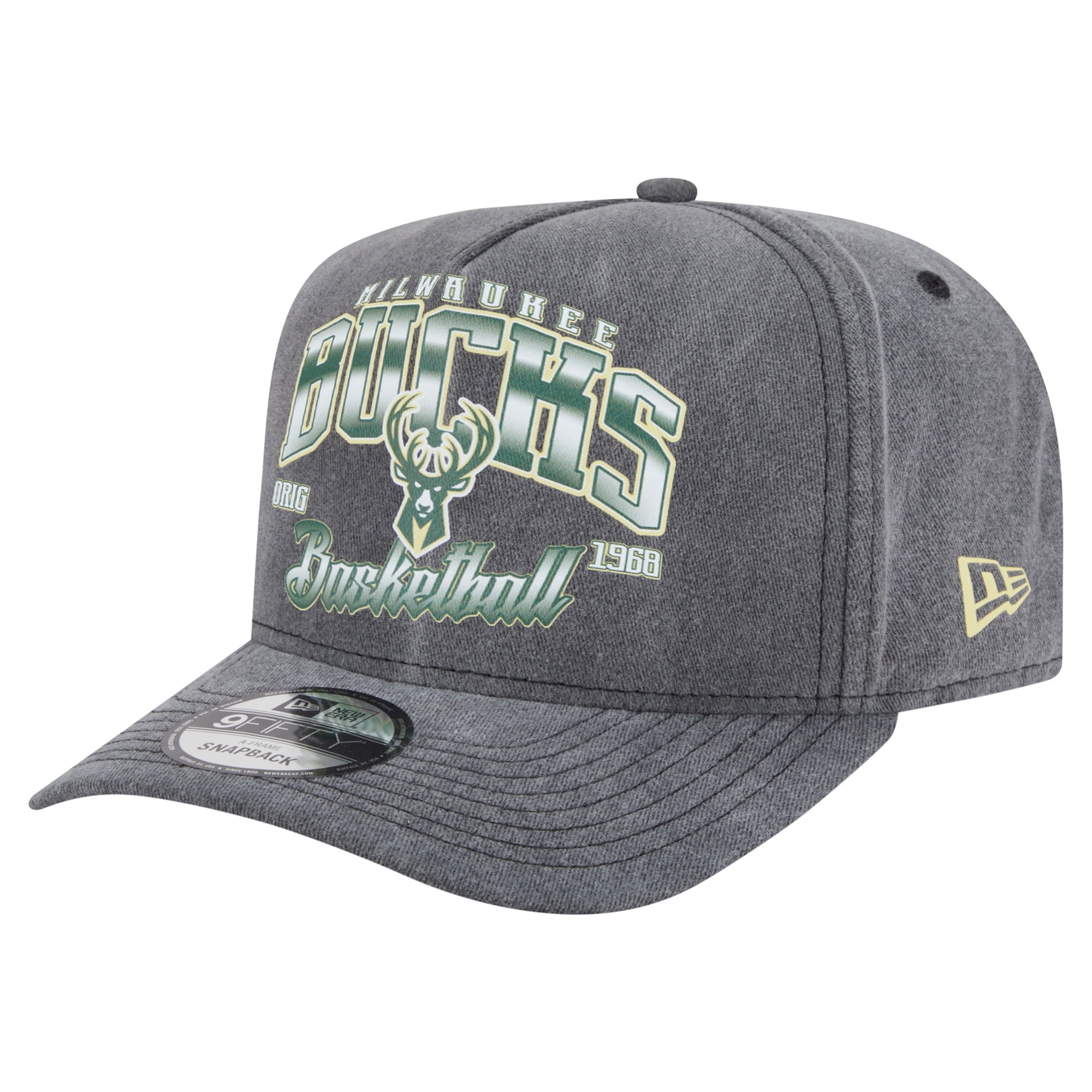 Men's New Era Charcoal Milwaukee Bucks Throwback Washed Pre-Curved ...