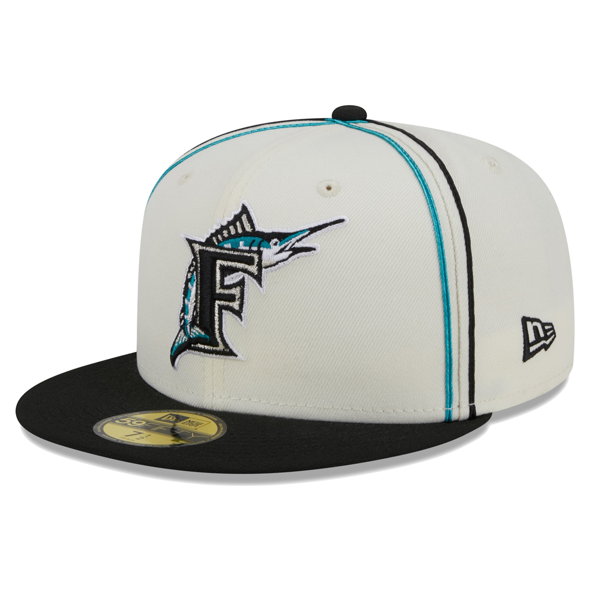 Men's New Era Cream/Black Florida Marlins Chrome Sutash 59FIFTY Fitted ...