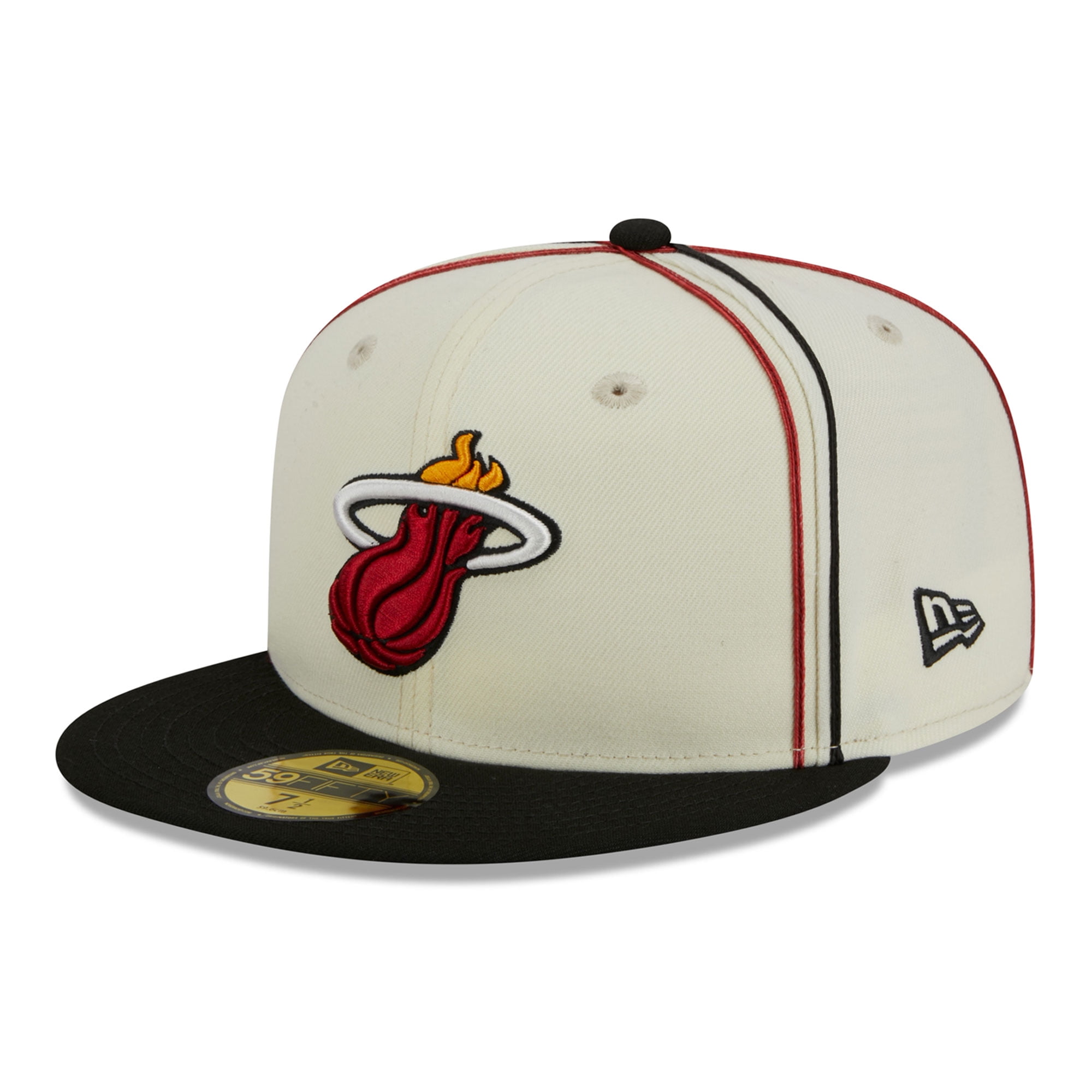 Men's New Era Cream/Black Miami Heat Piping 2-Tone 59FIFTY Fitted Hat ...