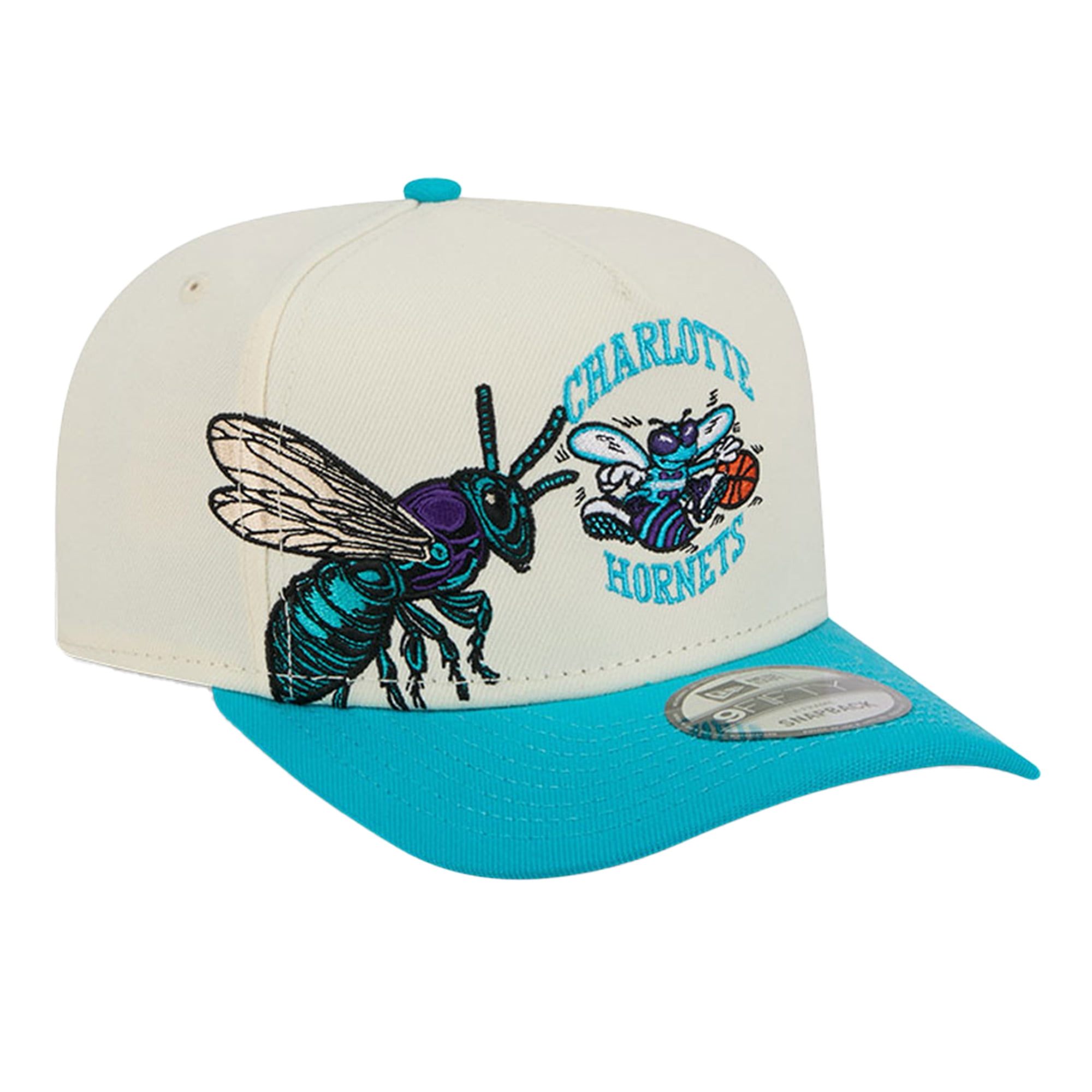 Men's New Era Cream Charlotte Hornets Illustrated Mascot 2-Toned Pre ...
