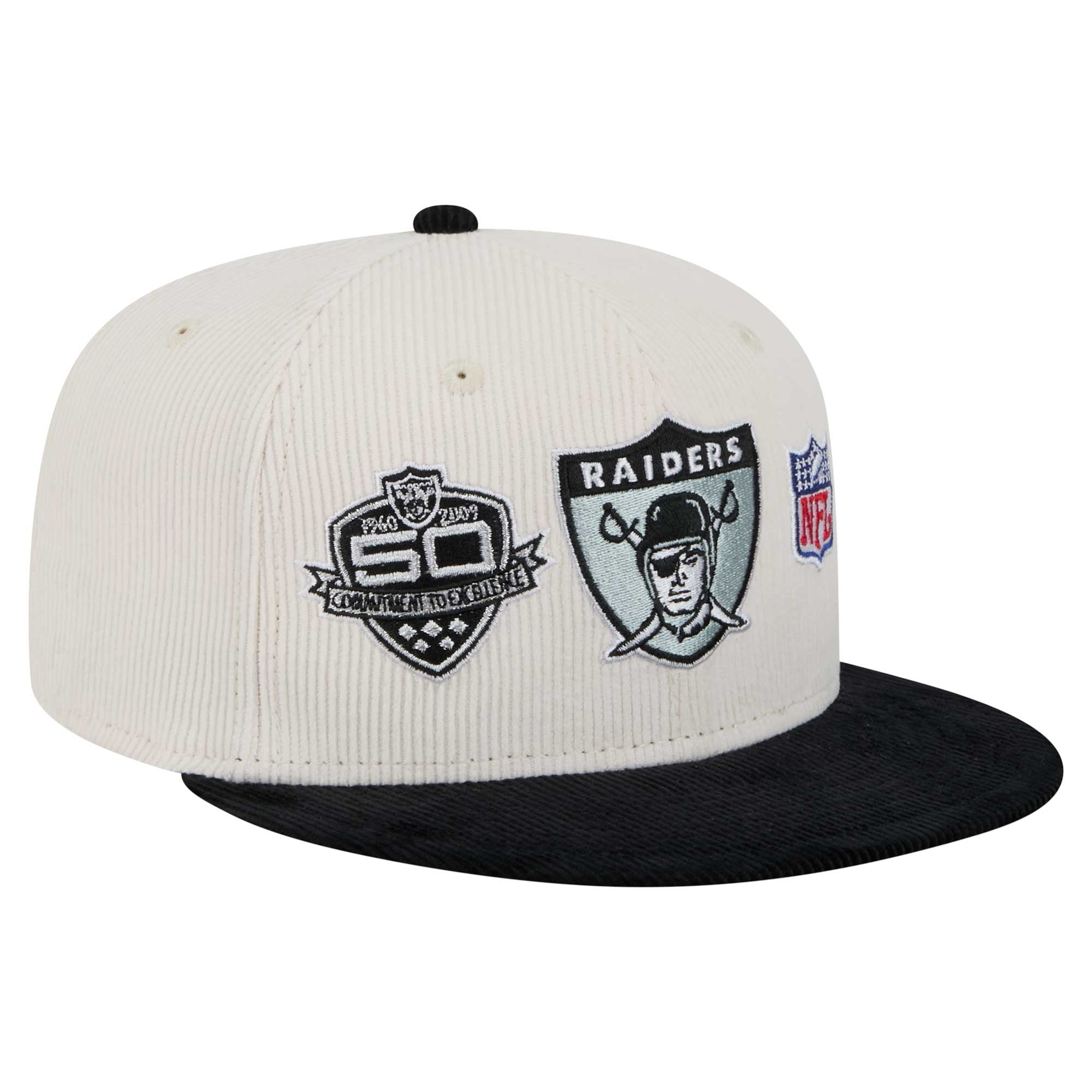 Men's New Era Cream/Gray Las Vegas Raiders Throwback Corduroy 59FIFTY ...