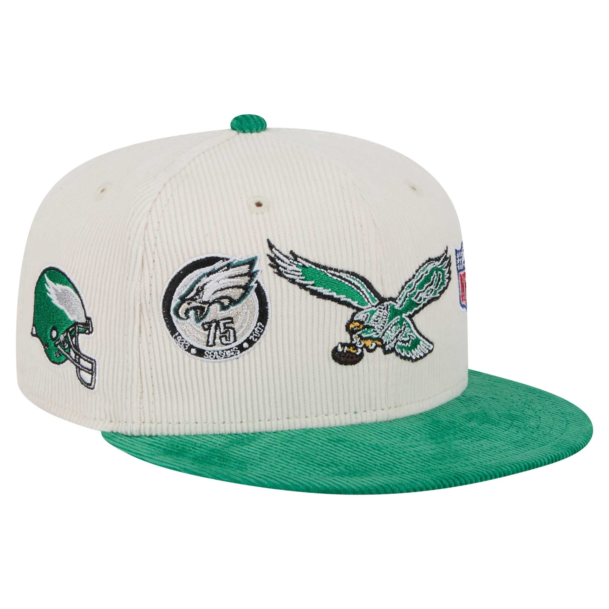 Men's New Era Cream/Kelly Green Philadelphia Eagles Throwback Corduroy ...