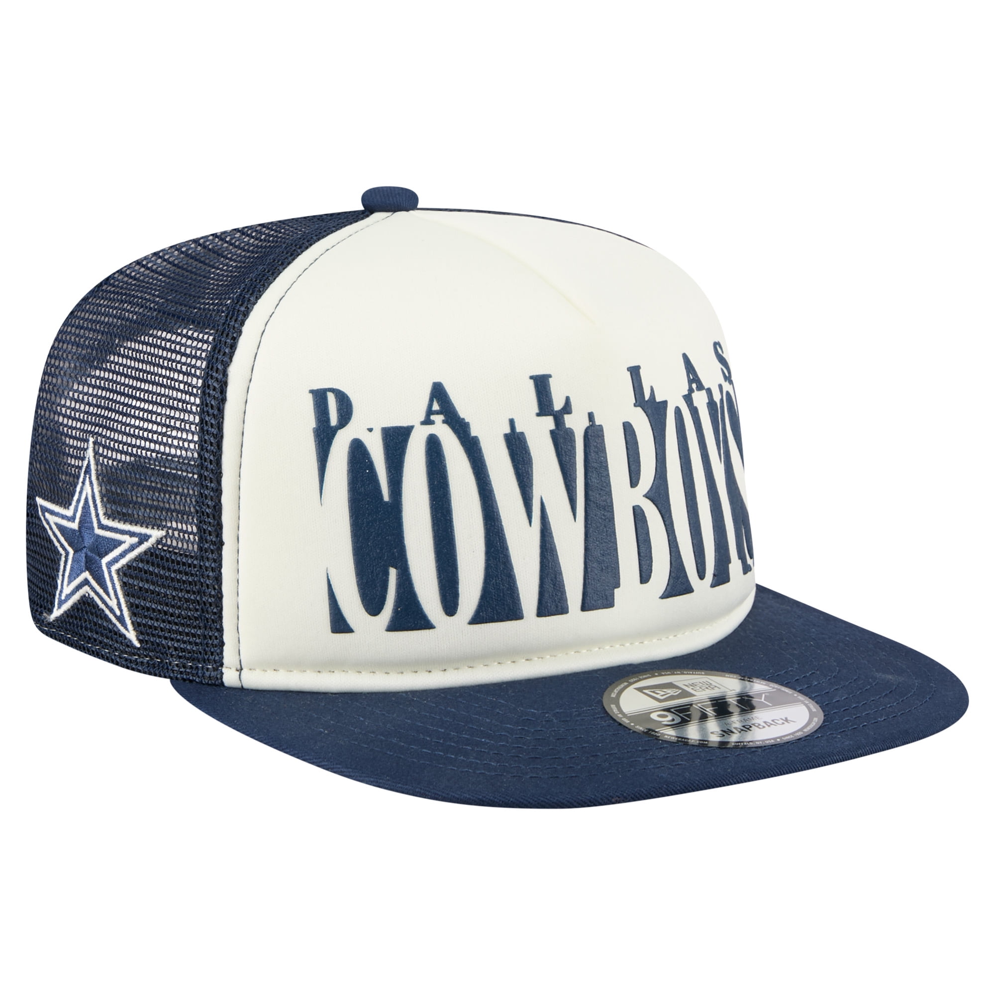 Men's New Era Cream/Navy Dallas Cowboys Cutout A-Frame 9FIFTY Snapback ...
