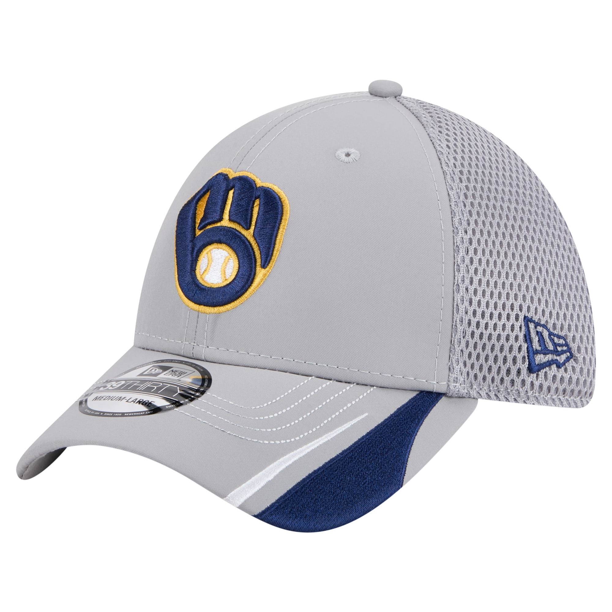 Men's New Era Gray Milwaukee Brewers Linear 39THIRTY Flex-Fit Hat ...