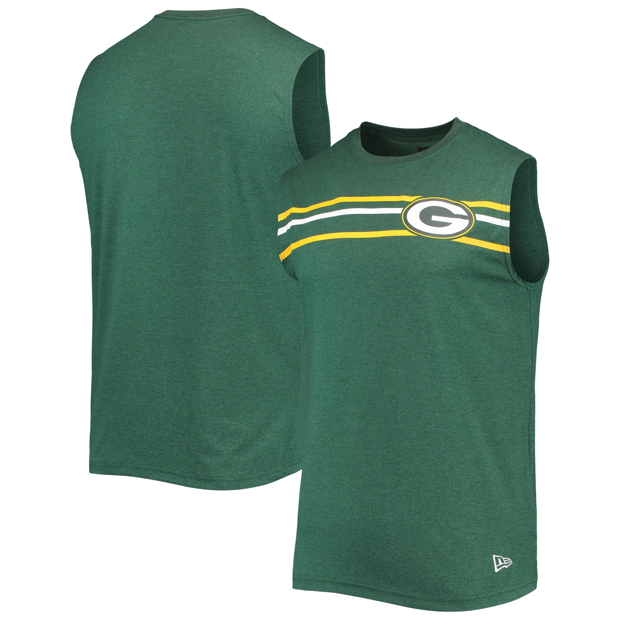 Men's New Era Green Green Bay Packers Brushed Sleeveless Tank Top ...