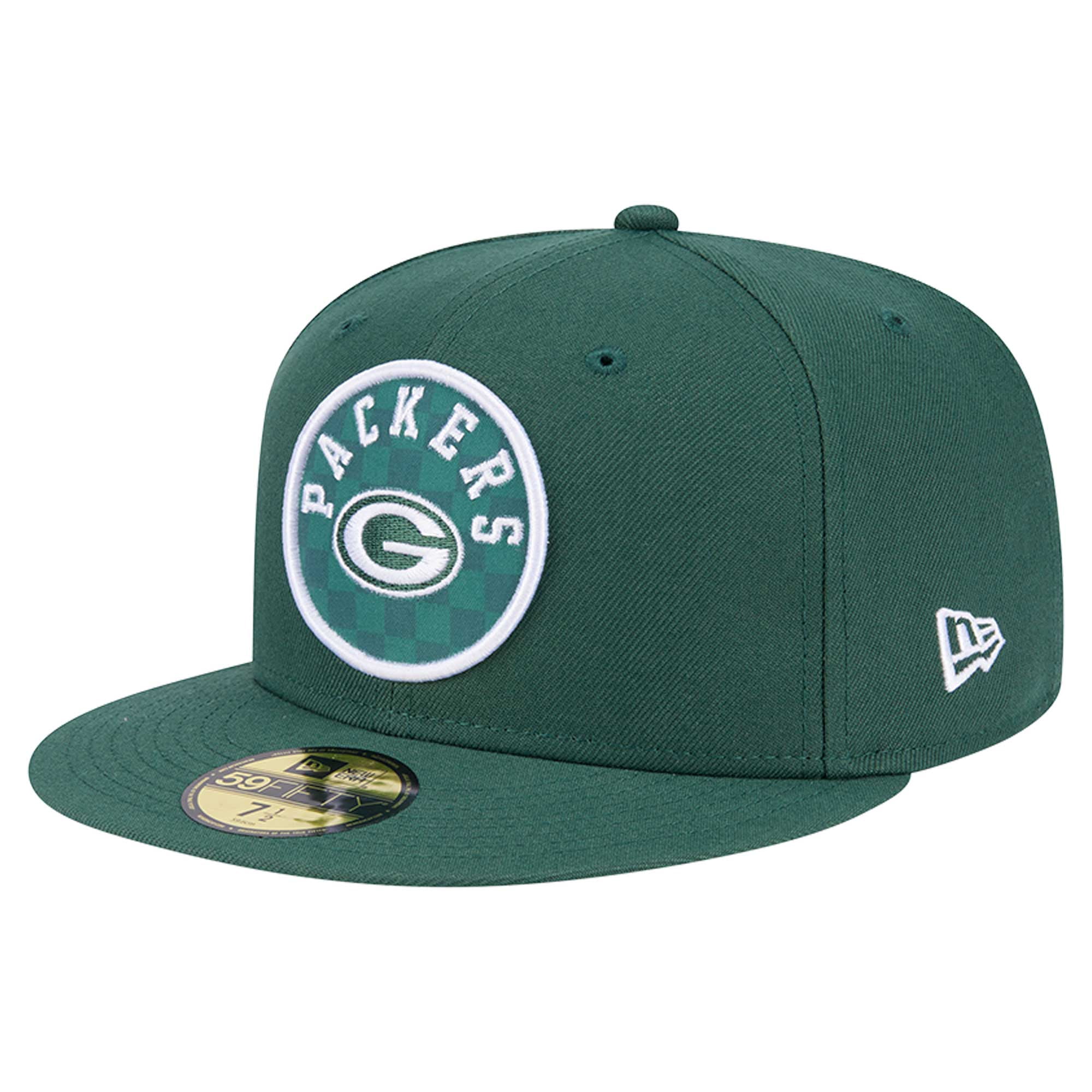 Men's New Era Green Green Bay Packers Checkered 59FIFTY Fitted Hat ...