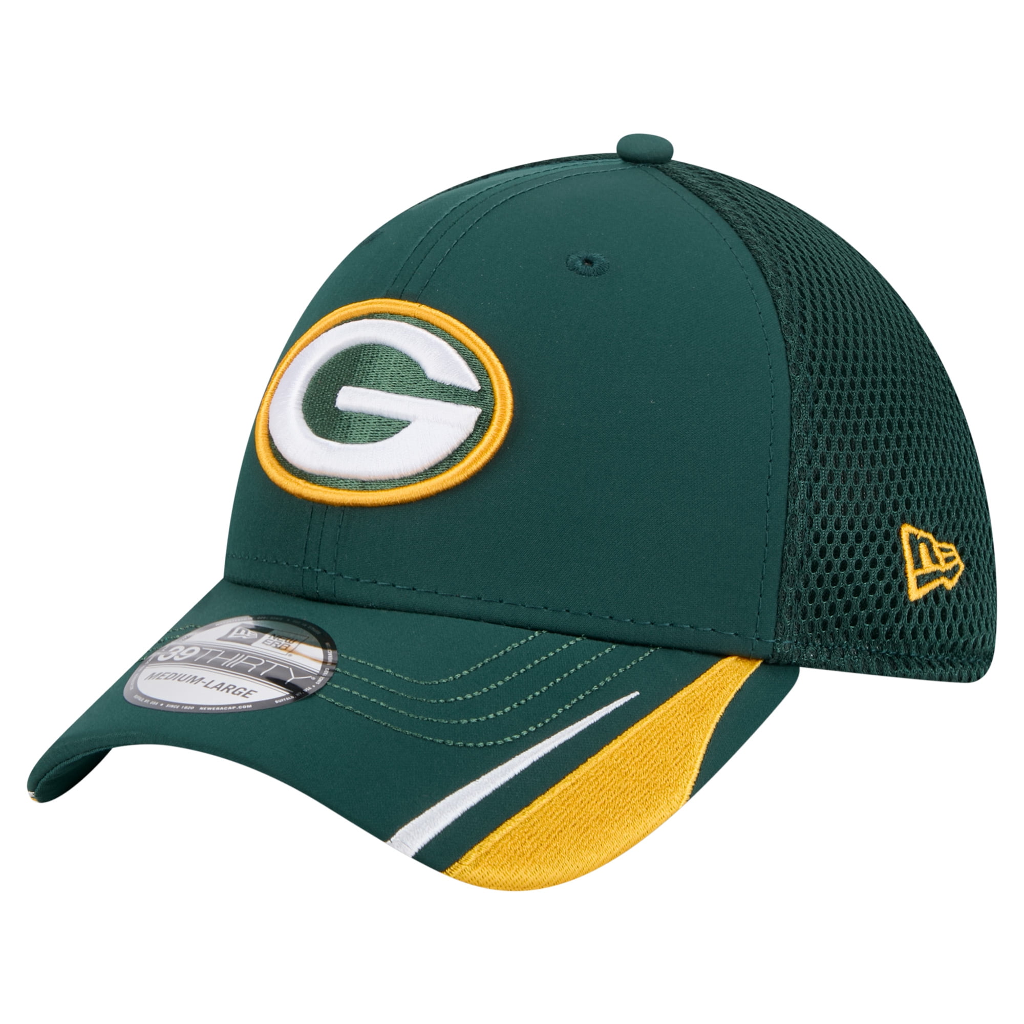 Men's New Era Green Green Bay Packers Game Day Linear 39THIRTY Flex Hat ...