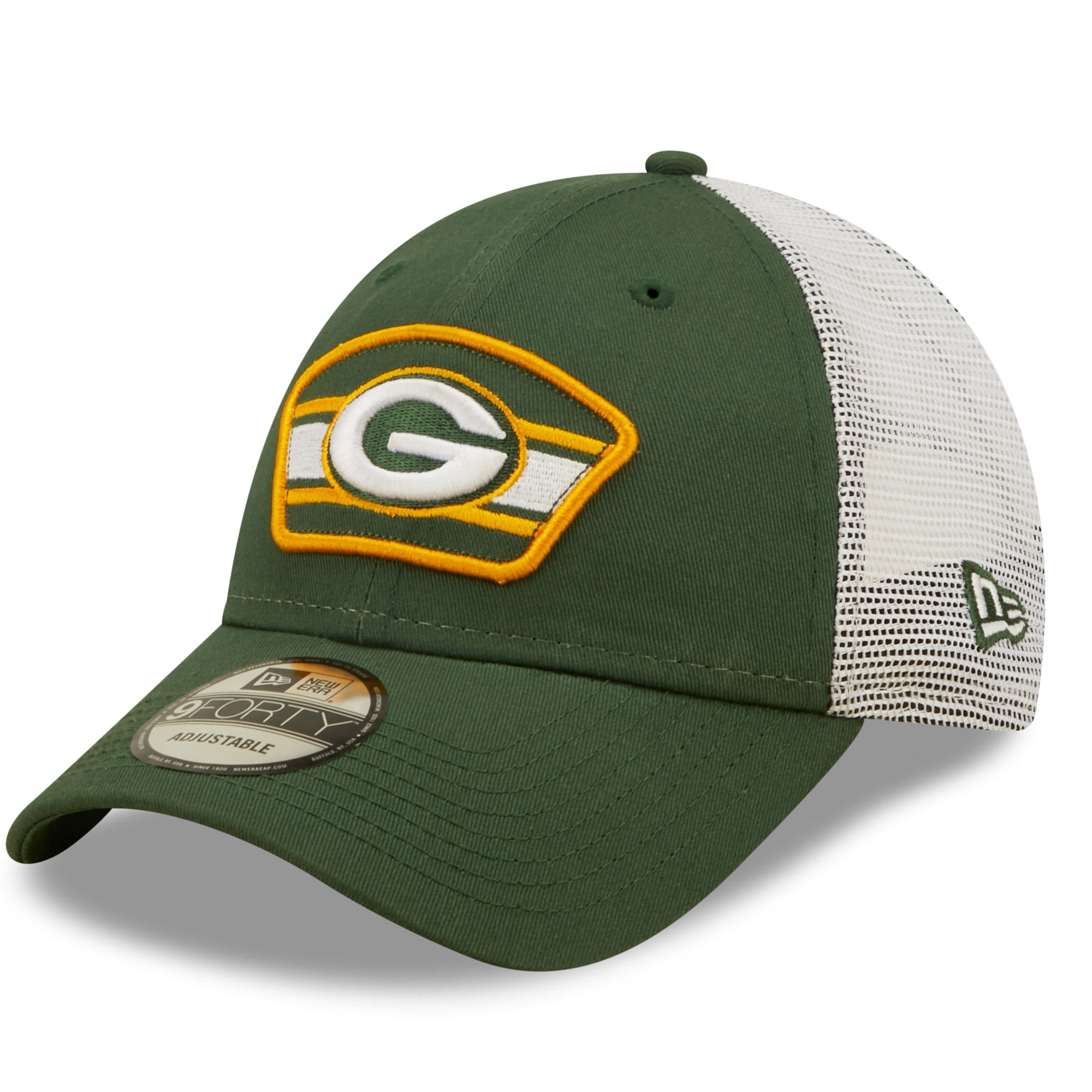 Men's New Era Green/White Green Bay Packers Logo Patch Trucker 9FORTY ...