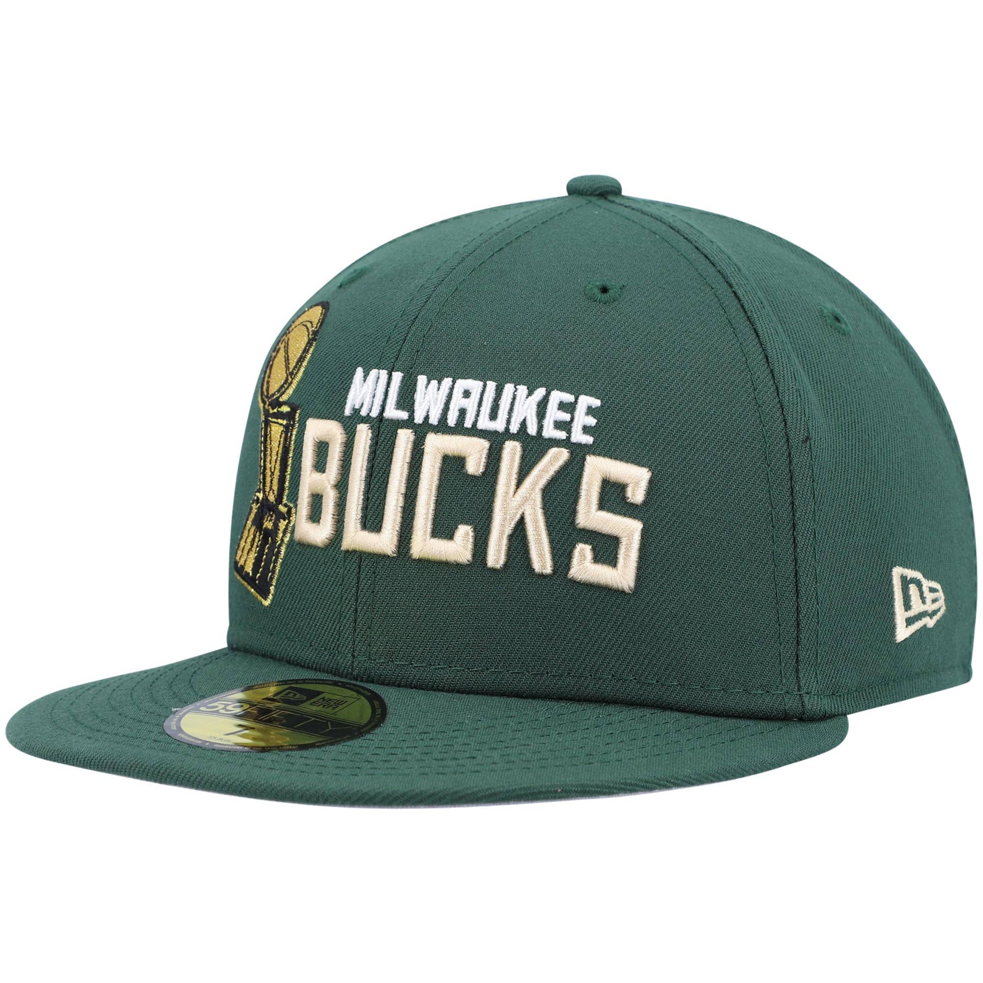 Men's New Era Hunter Green Milwaukee Bucks Champs Trophy 59FIFTY Fitted ...