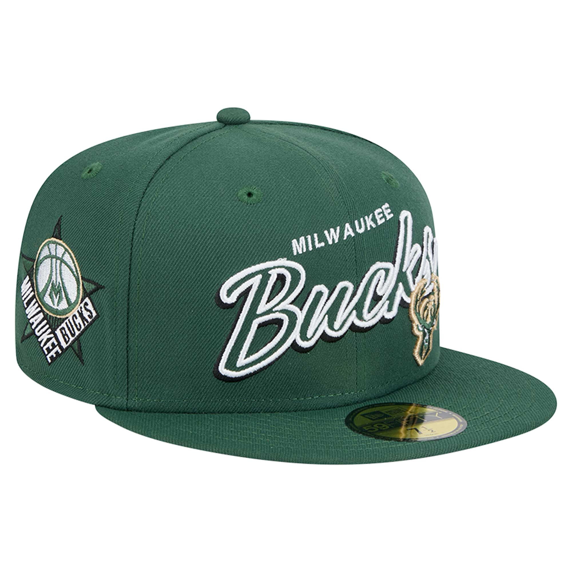 Men's New Era Hunter Green Milwaukee Bucks Sport Night Script Sided ...