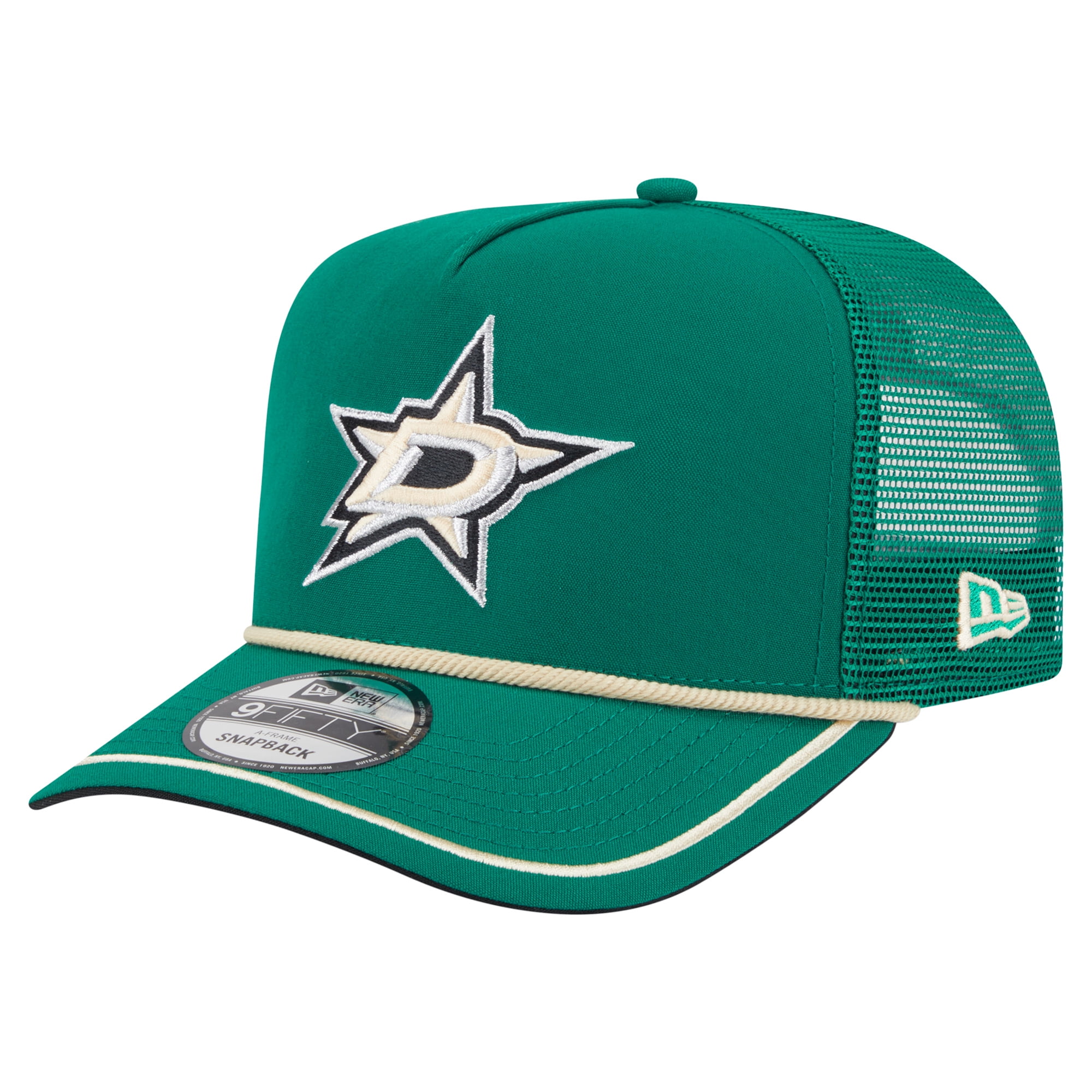 Men's New Era Kelly Green Dallas Stars Vintage Team Rope A-Frame 9FIFTY ...