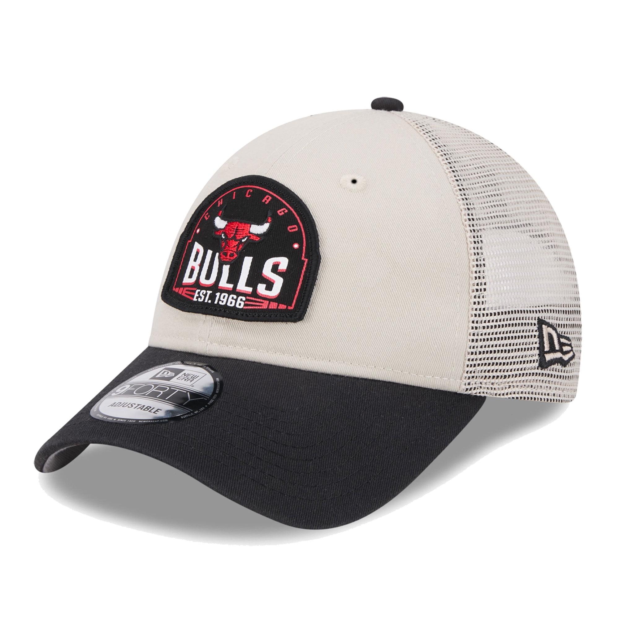 Men's New Era Khaki/Black Chicago Bulls Throwback Patch Trucker 9FORTY ...