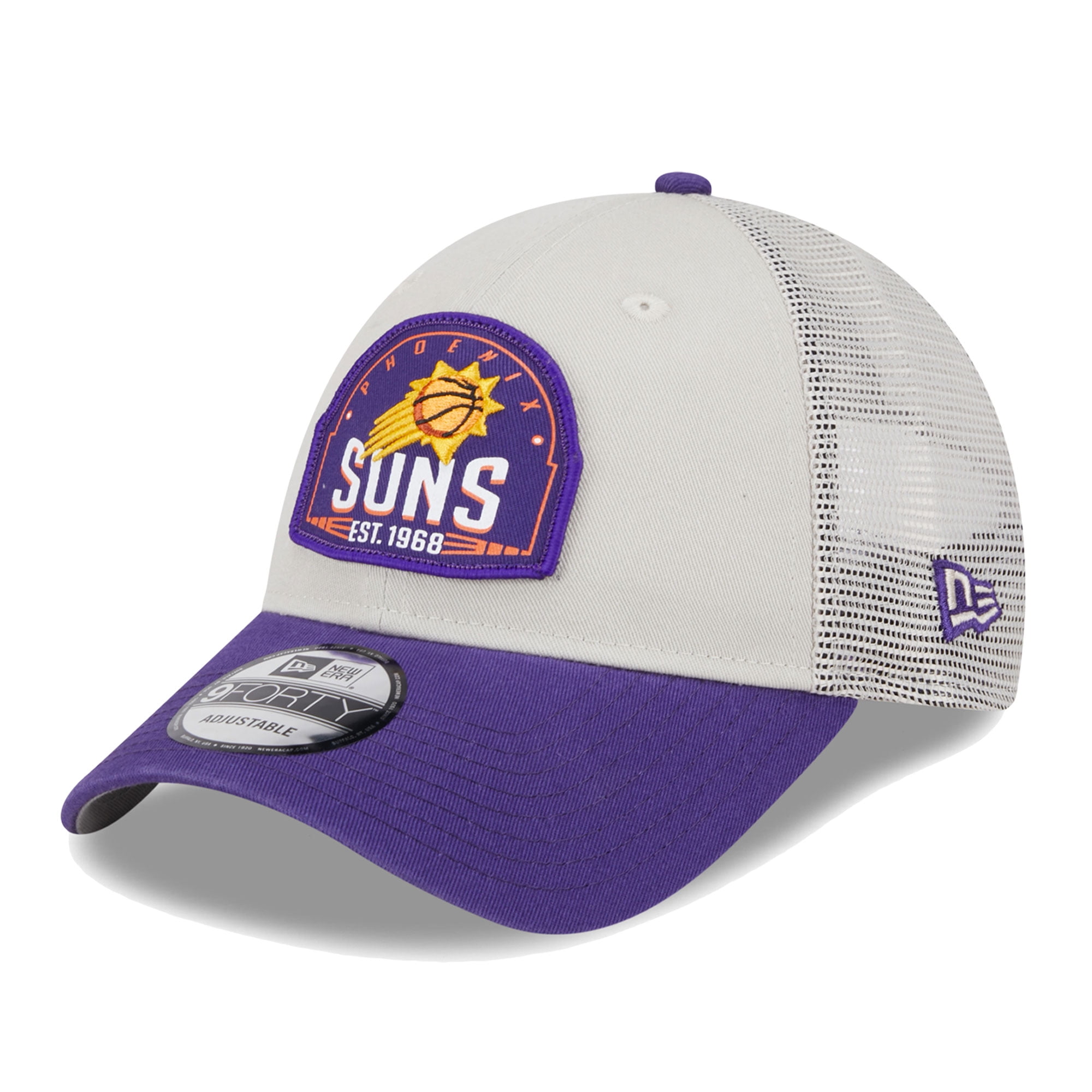 Men's New Era Khaki/Purple Phoenix Suns Throwback Patch Trucker 9FORTY ...