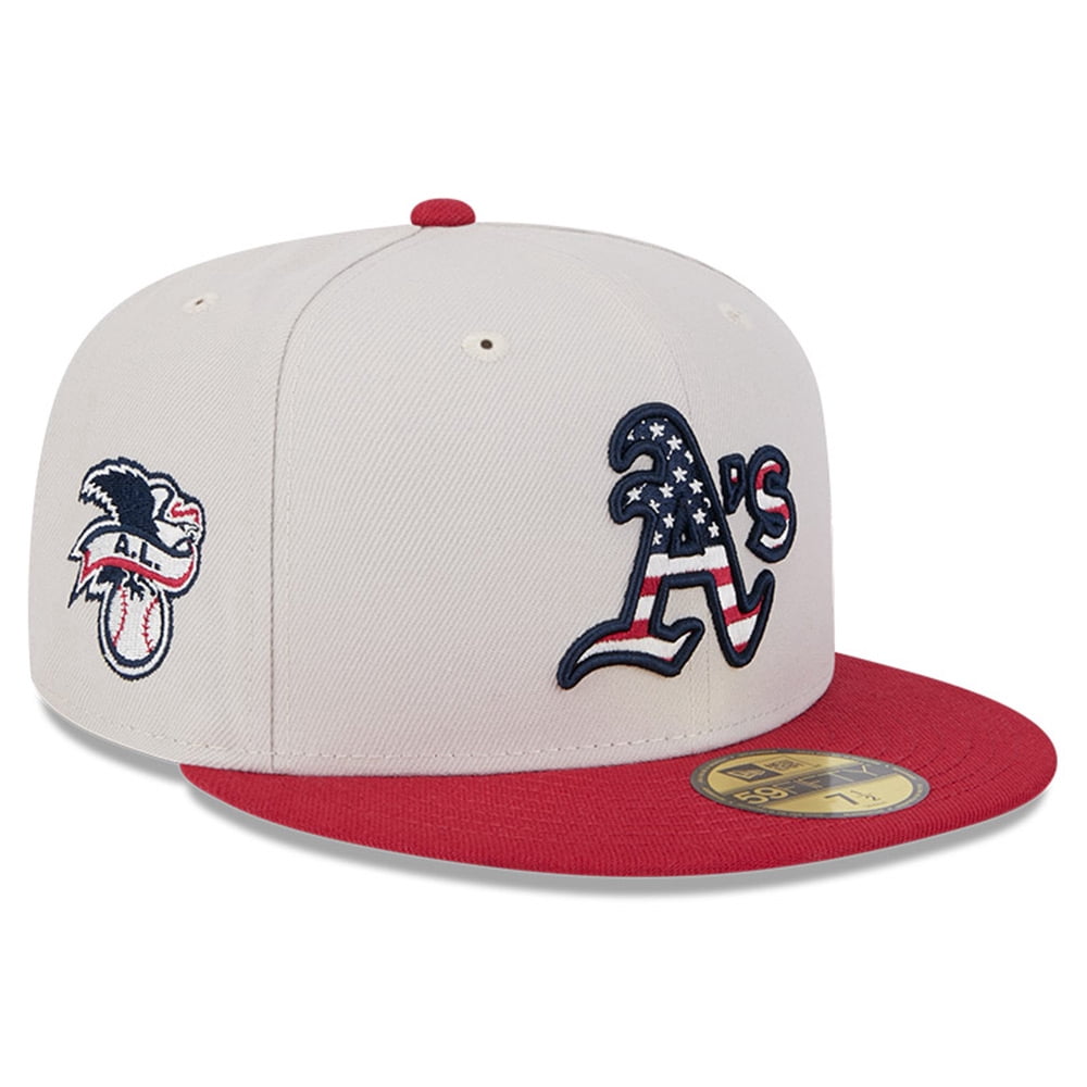 Men's New Era Khaki/Red Athletics 2024 Fourth of July 59FIFTY Fitted ...