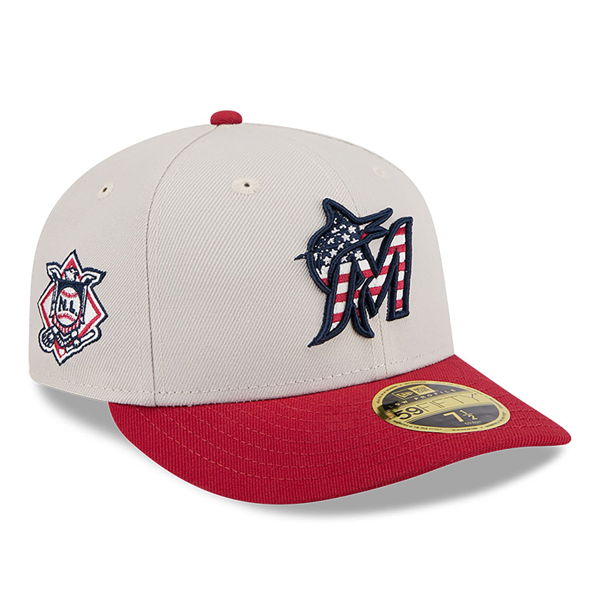 Men's New Era Khaki/Red Miami Marlins 2024 Fourth of July Low Profile ...