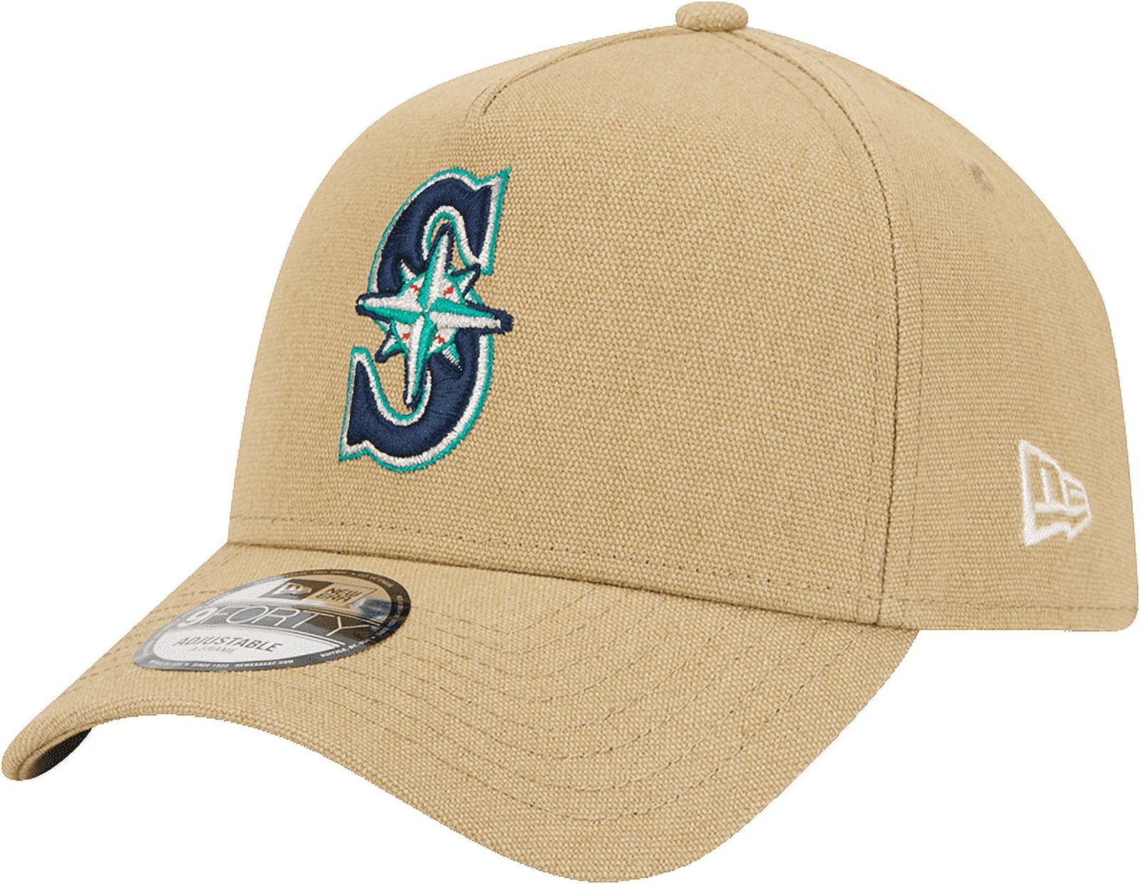 Men's New Era Khaki Seattle Mariners Logo Essentials 9FORTY A-Frame ...
