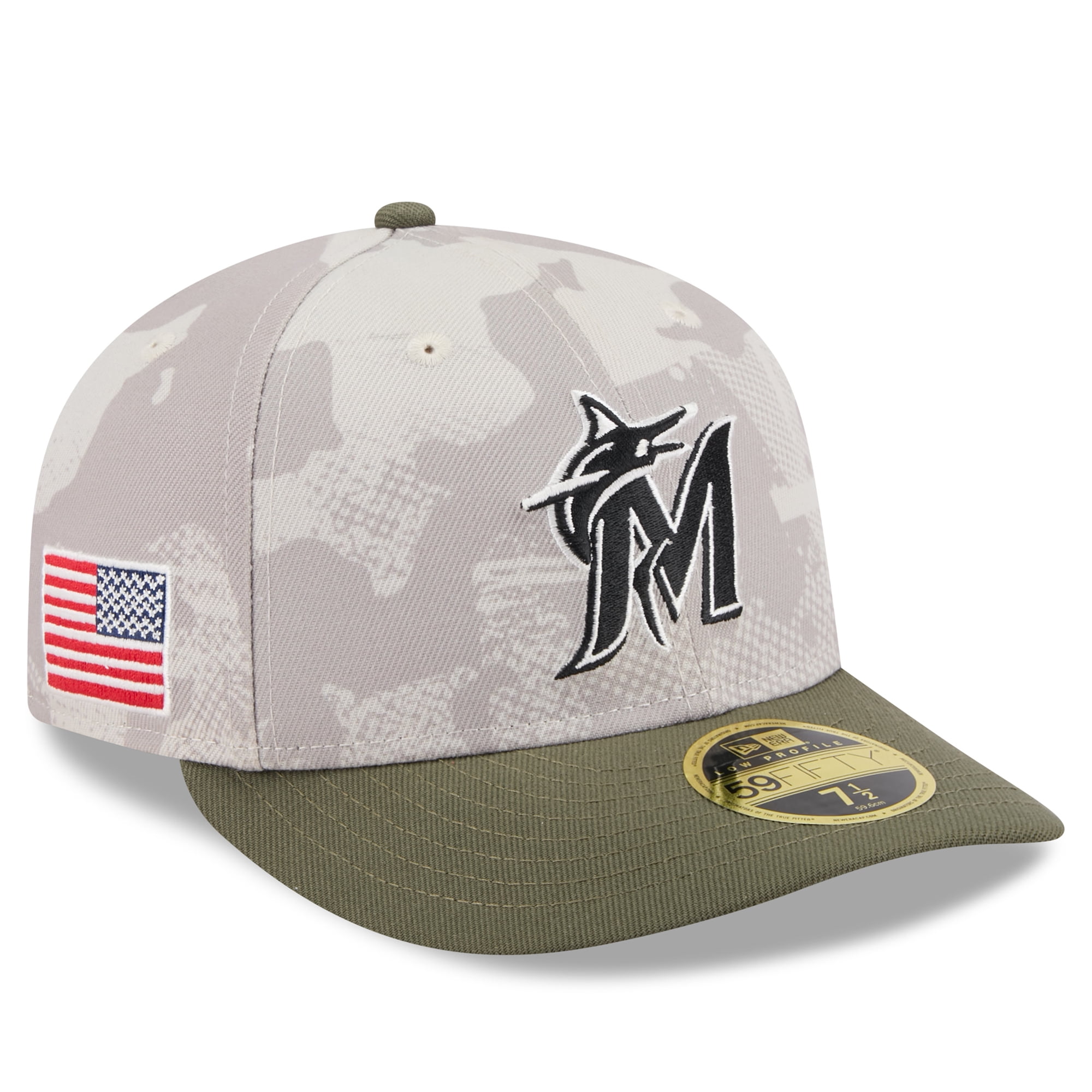 Men's New Era Light Beige/Olive Miami Marlins 2025 Armed Forces Day Low Profile 59FIFTY Fitted ...