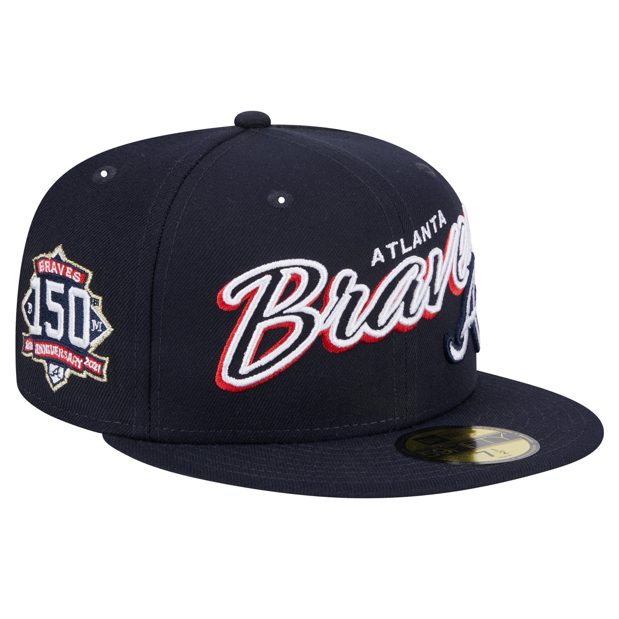 Men's New Era Navy Atlanta Braves Script Sided 59FIFTY Fitted Hat ...