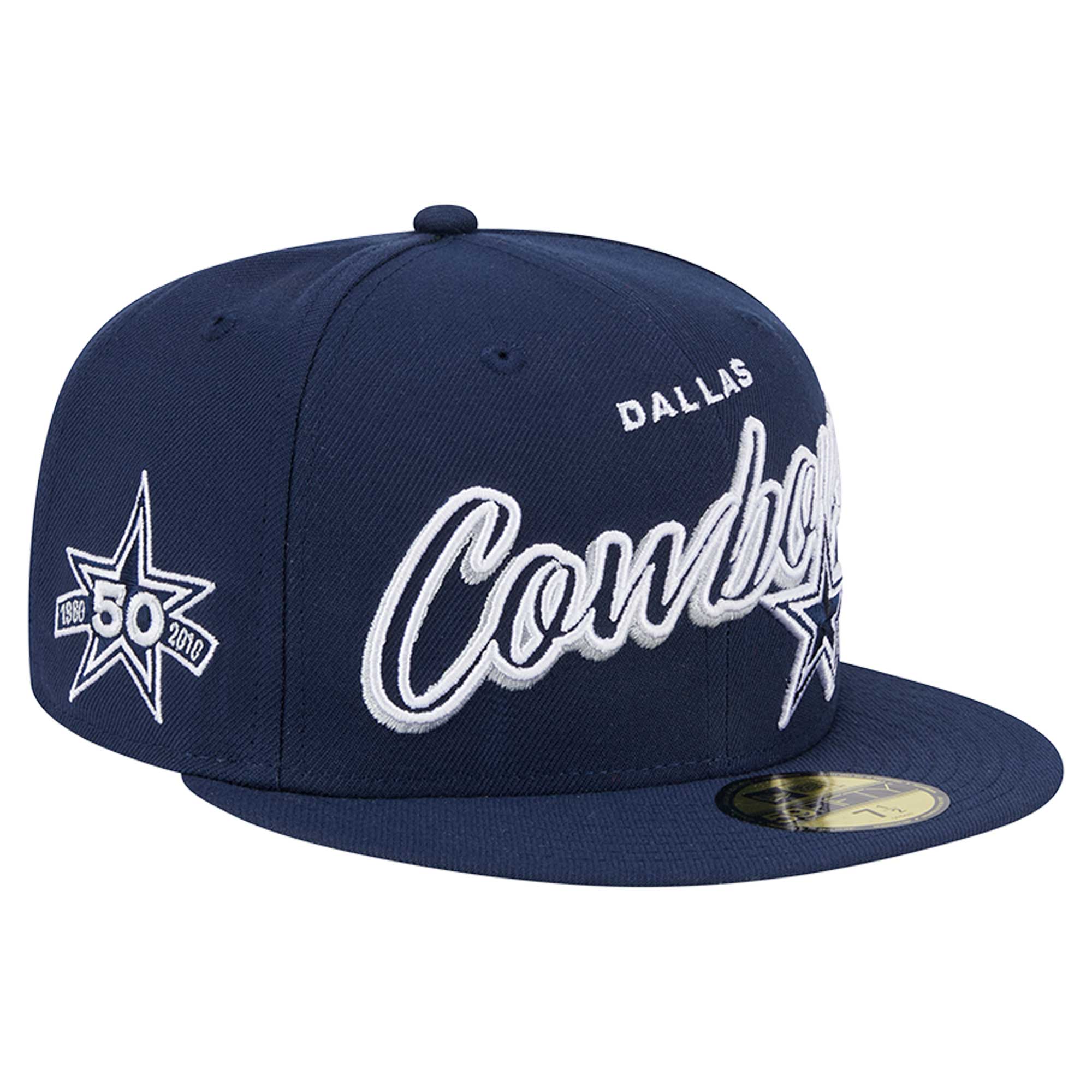 Men's New Era Navy Dallas Cowboys Script Sided 59FIFTY Fitted Hat ...