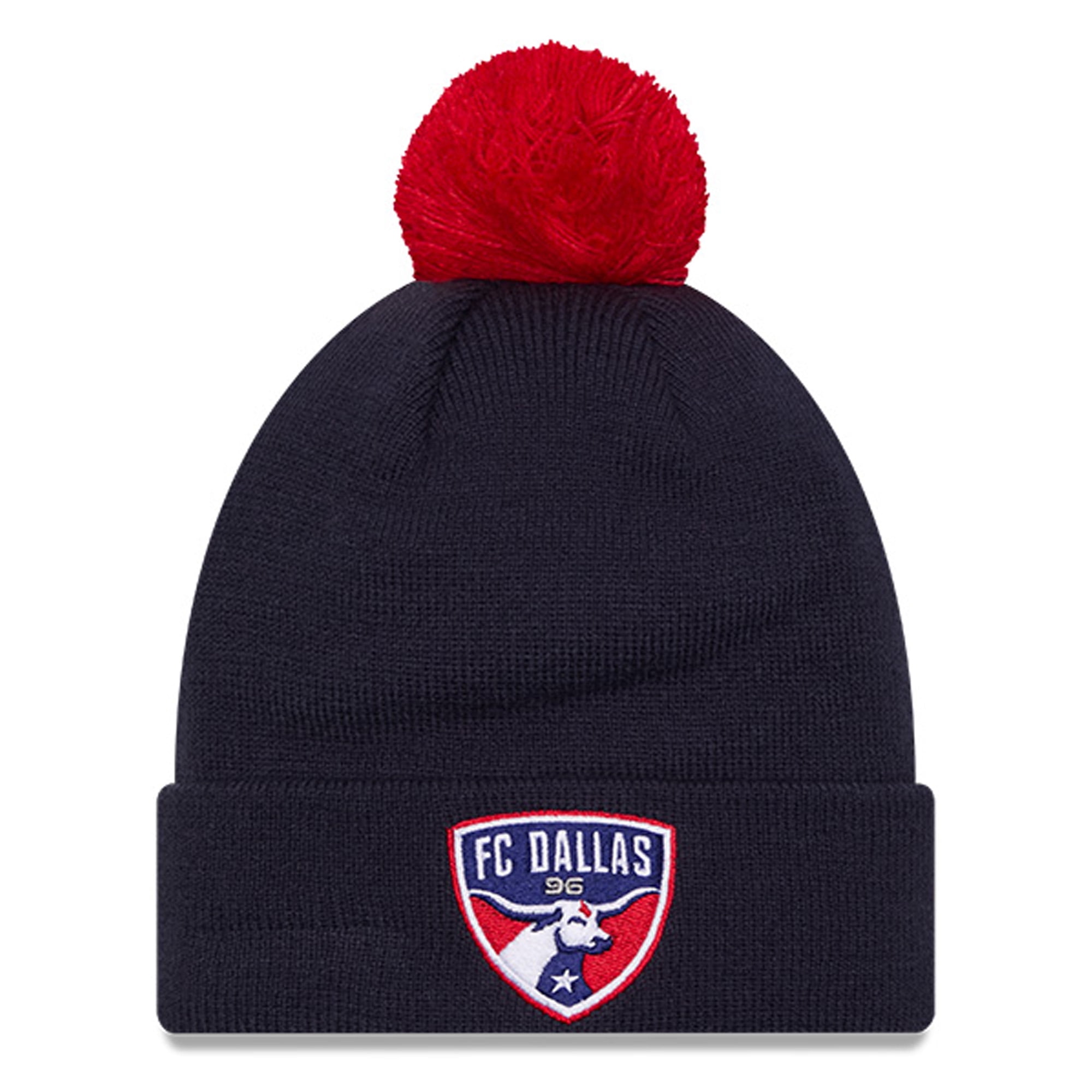 Men's New Era Navy FC Dallas Jersey Hook Cuff Knit Hat with Pom ...