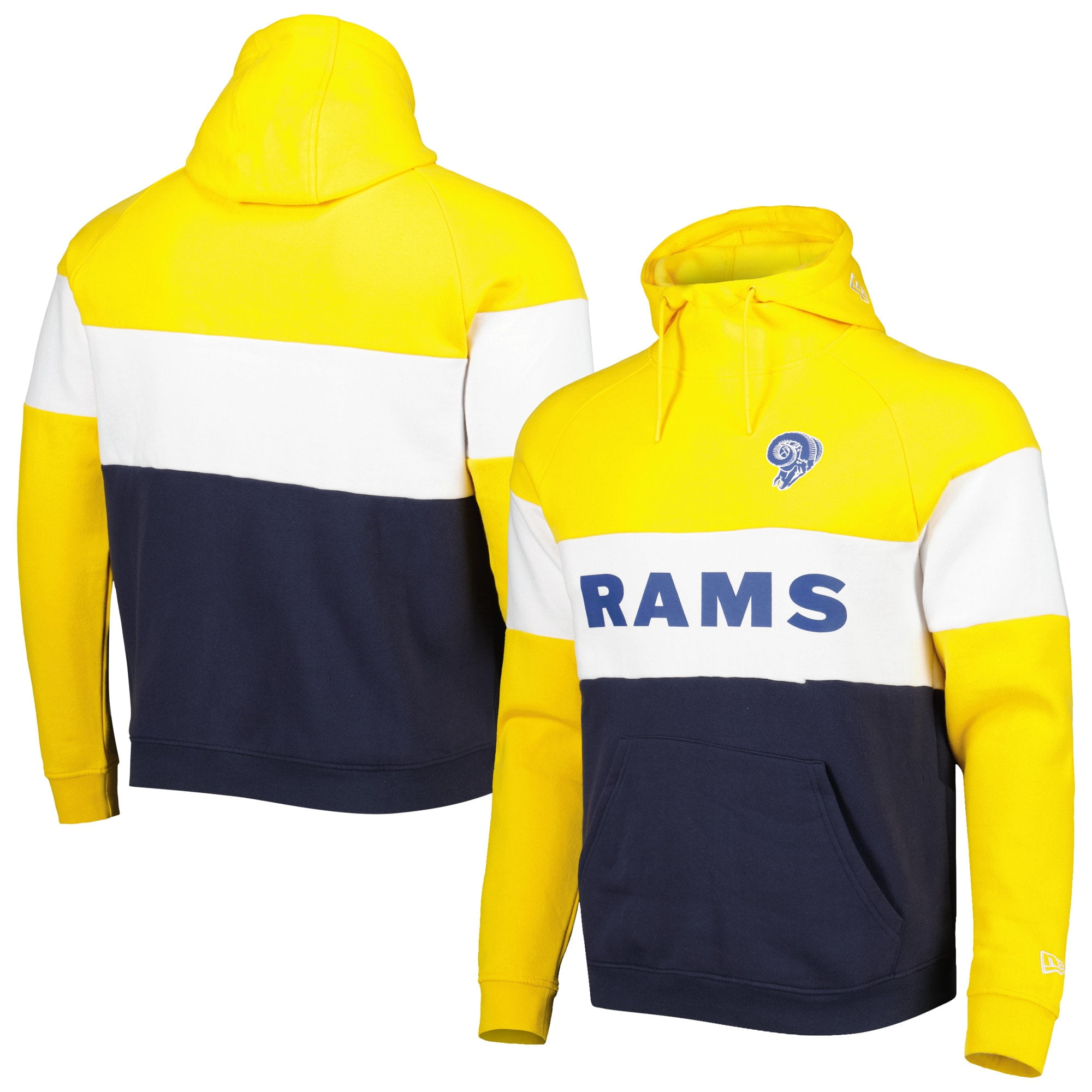 Men's New Era Navy/Gold Los Angeles Rams Colorblock Throwback Pullover ...