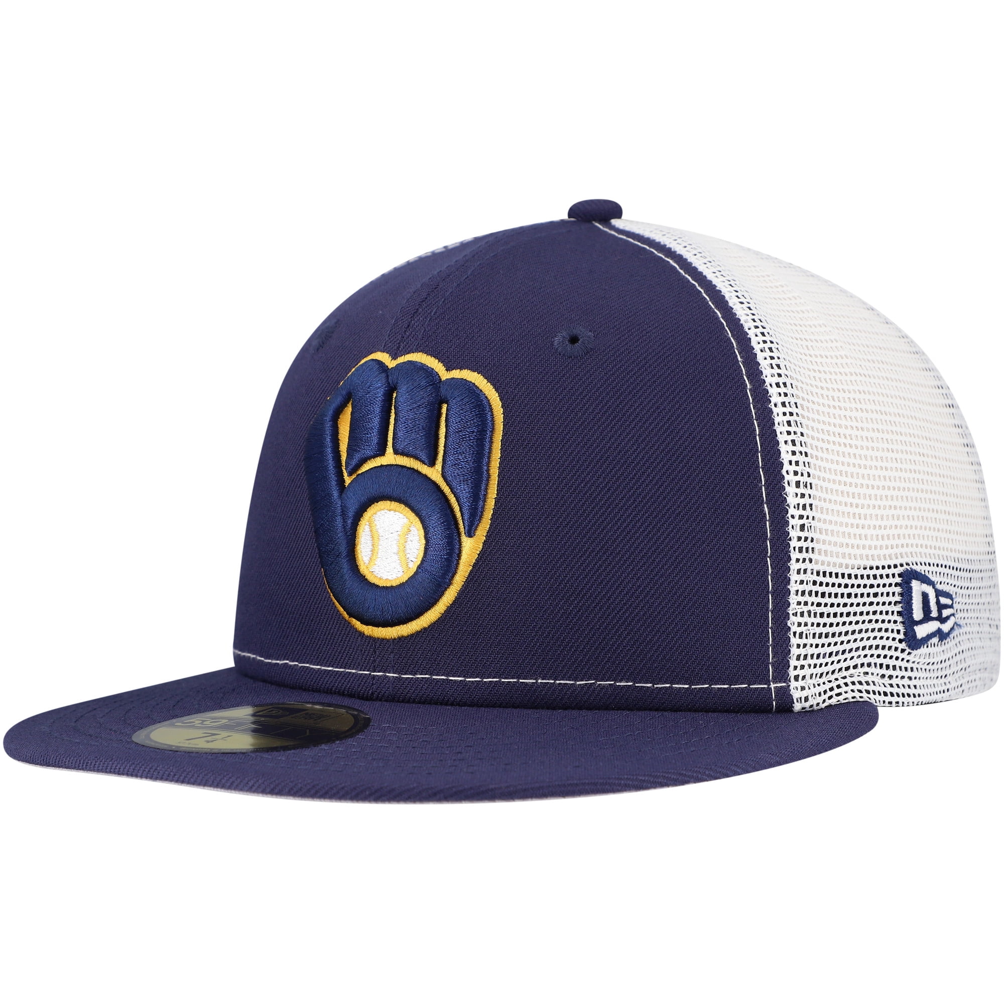 Men's New Era Navy Milwaukee Brewers Team Color 59FIFTY Trucker Fitted ...