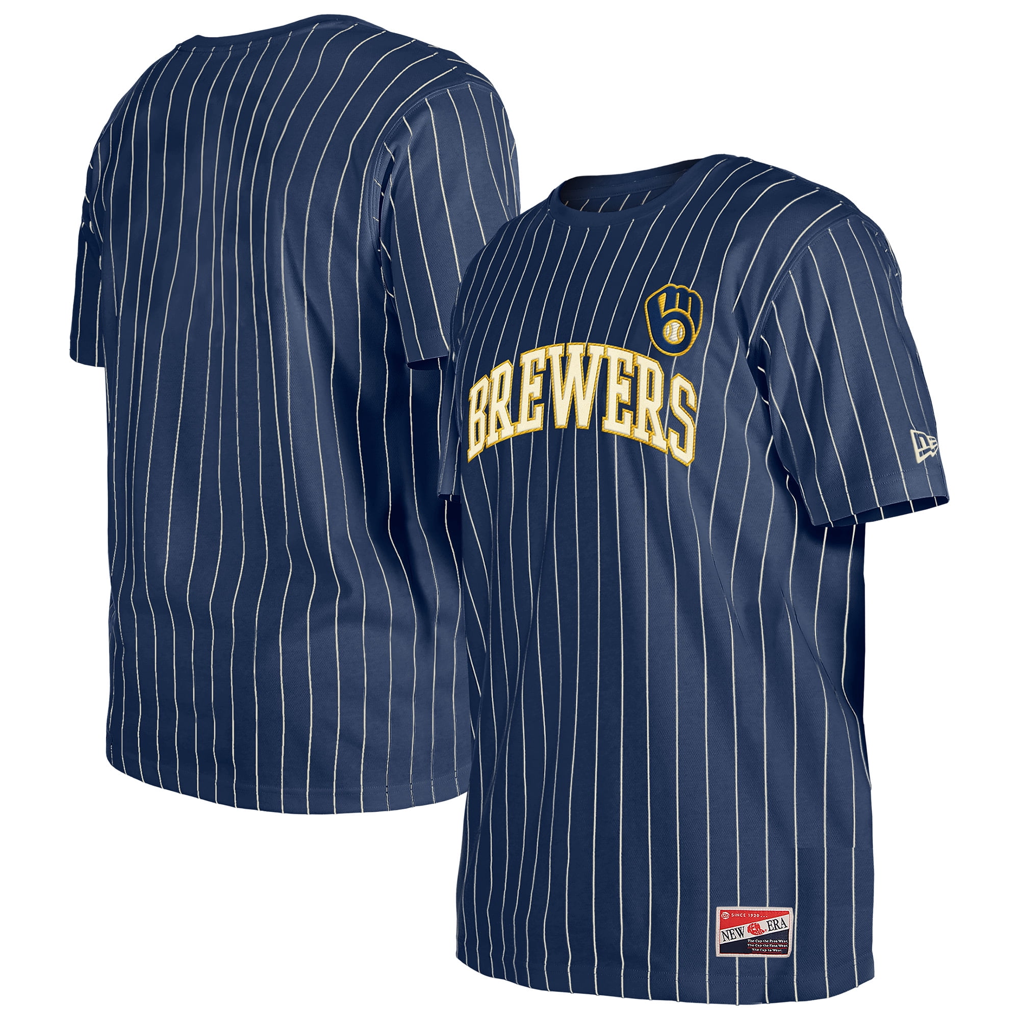 Men's New Era Navy Milwaukee Brewers Throwback Pinstripe T-Shirt ...