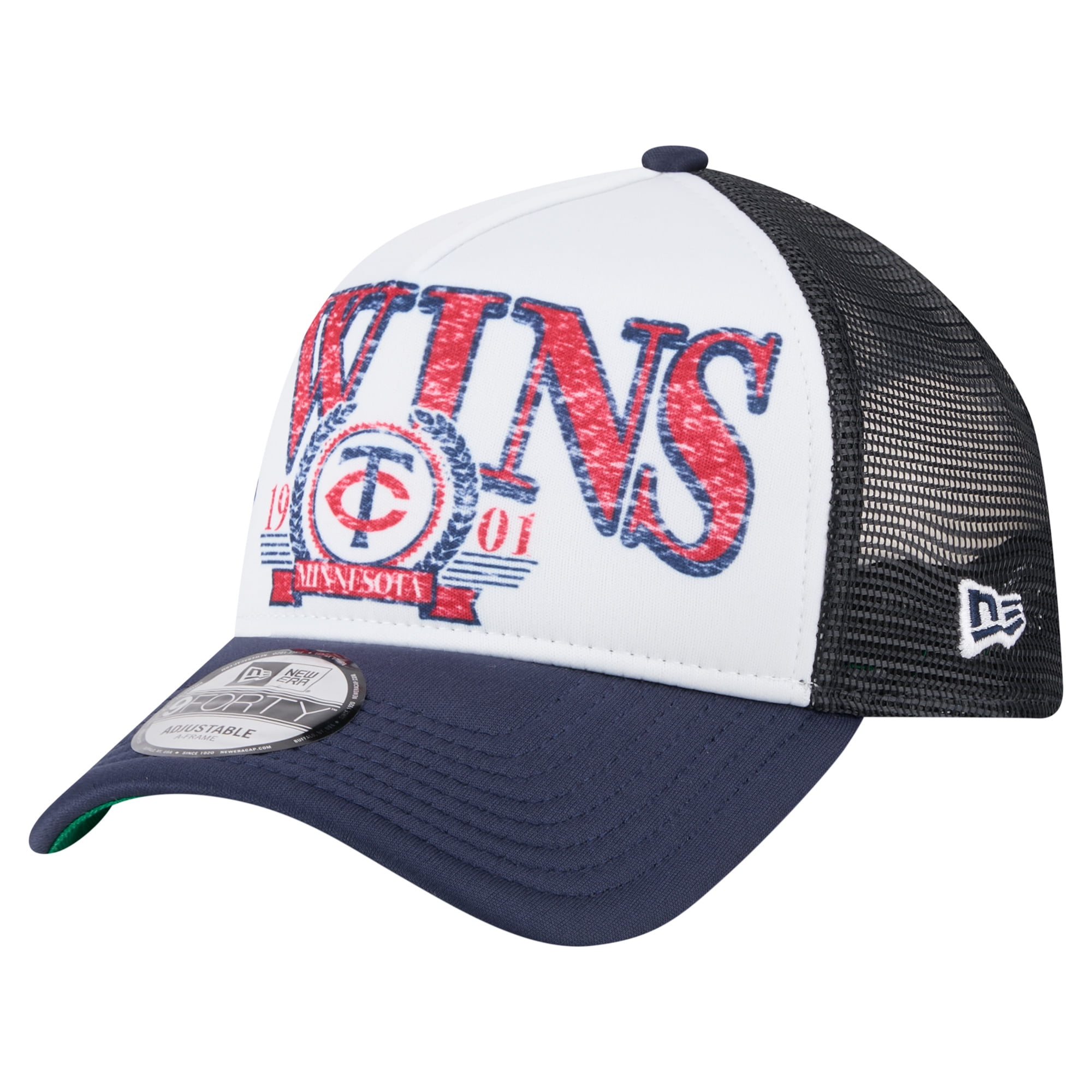 Men's New Era White/Navy Minnesota Twins Distressed 9FORTY A-Frame ...