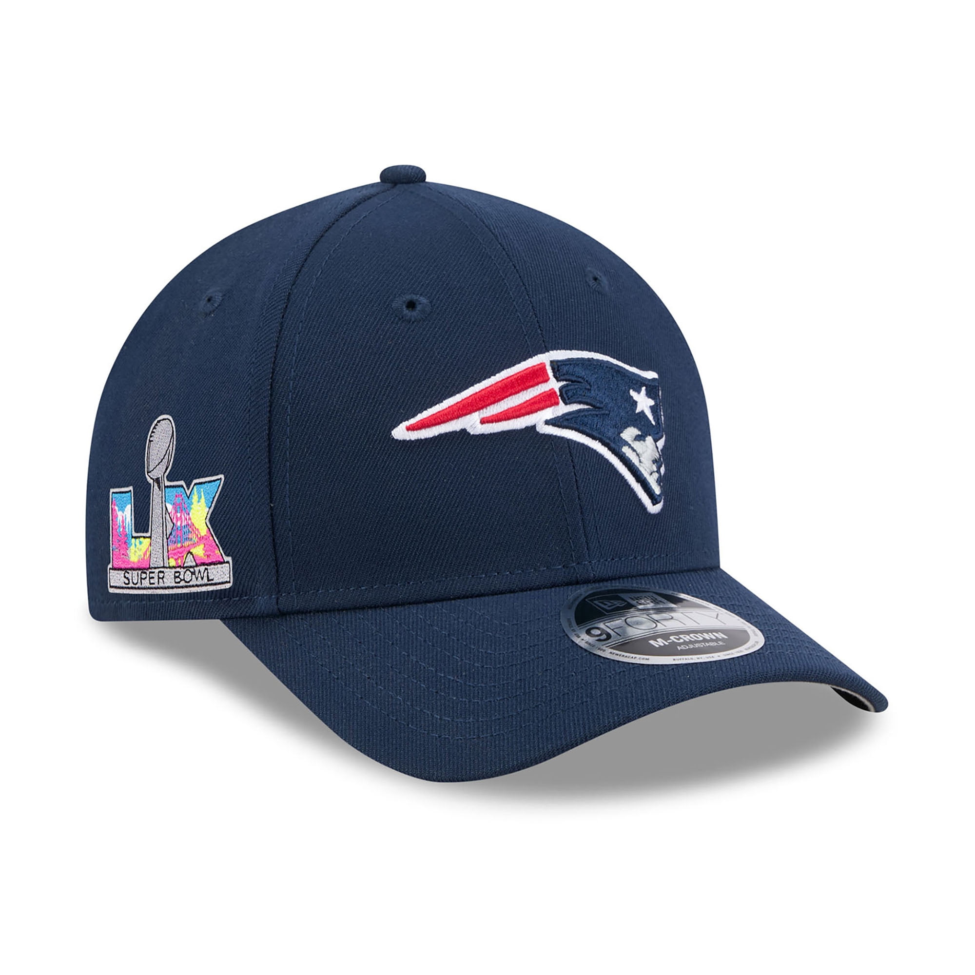 Men's New Era Navy New England Patriots Super Bowl LX Side Patch 9FORTY ...